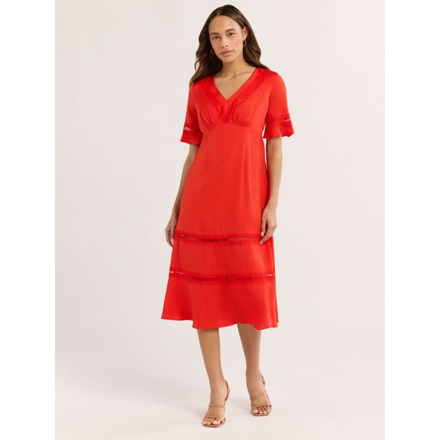 Sofia Jeans Women's Lace Inset Midi Dress, Mid Calf Length, Sizes XS ...