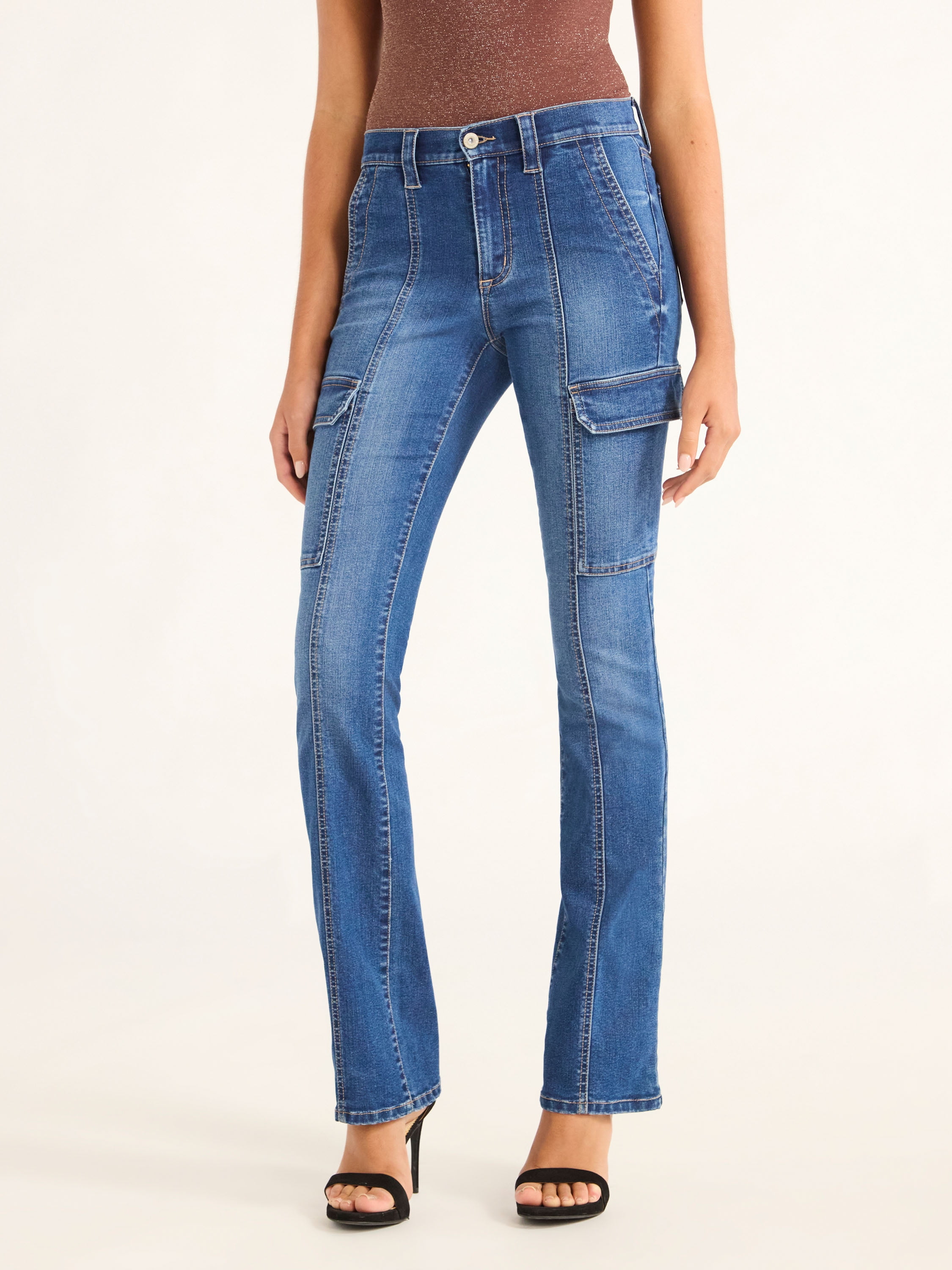 Sofia Jeans Women's Marisol Bootcut Mid Rise Cargo Jeans, 32.5" Inseam, Sizes 0-20 - Walmart.com