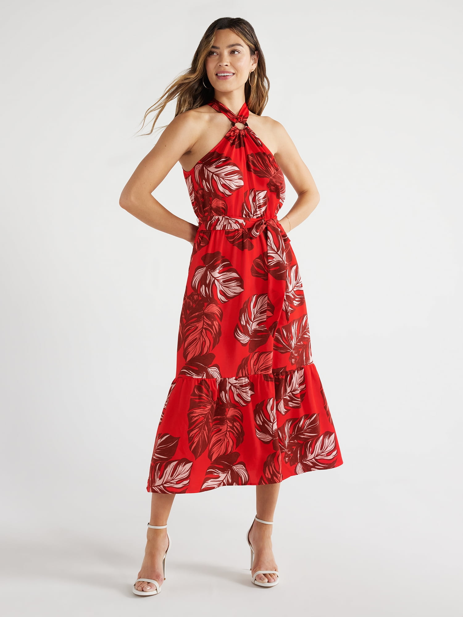 Sofia Jeans Women's O-Ring Halter Dress, Mid Calf Length, Sizes XS-XXXL ...