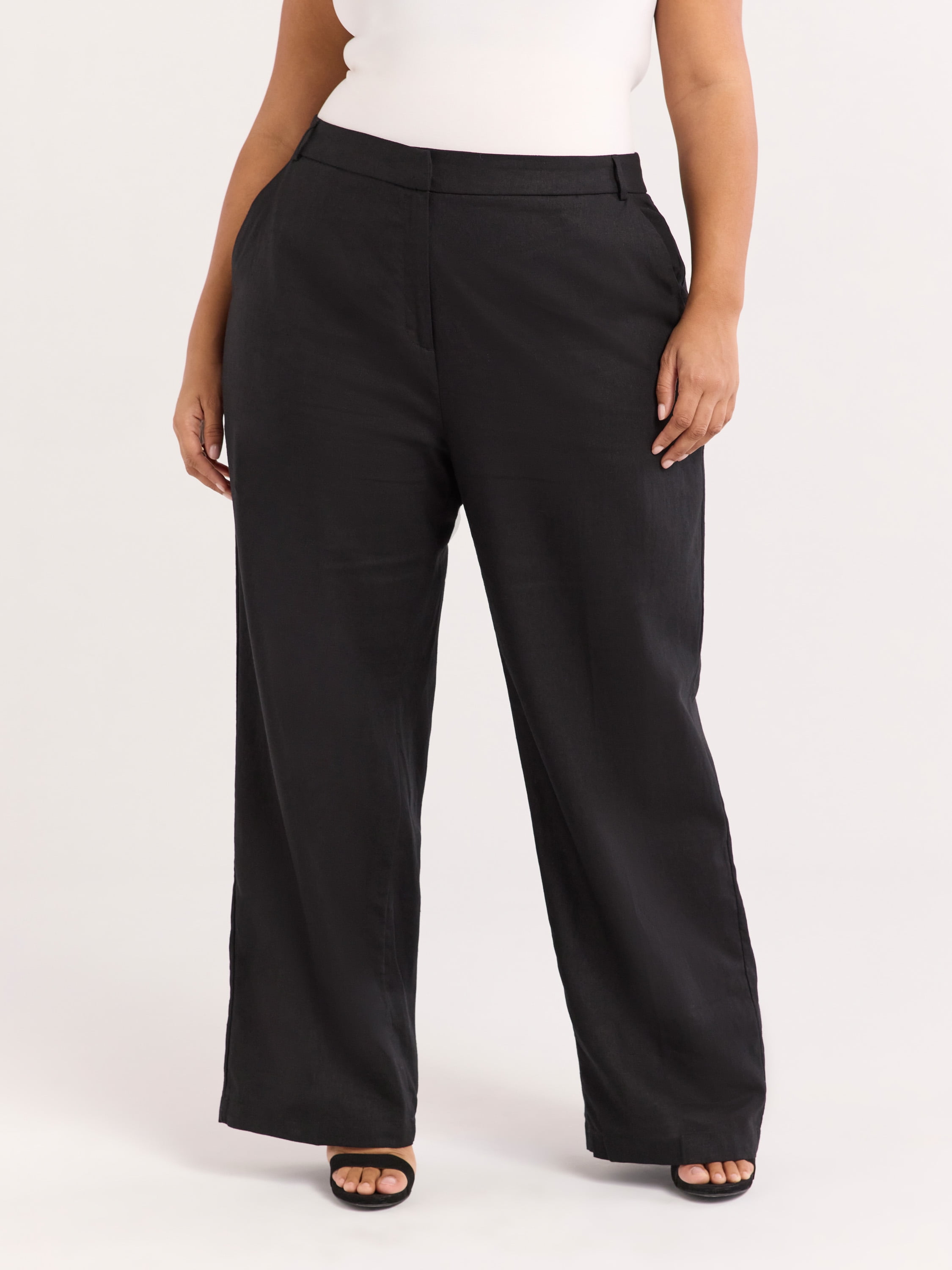 Sofia Jeans Women's and Women's Plus Linen Blend Wide Leg Pants, 32 ...
