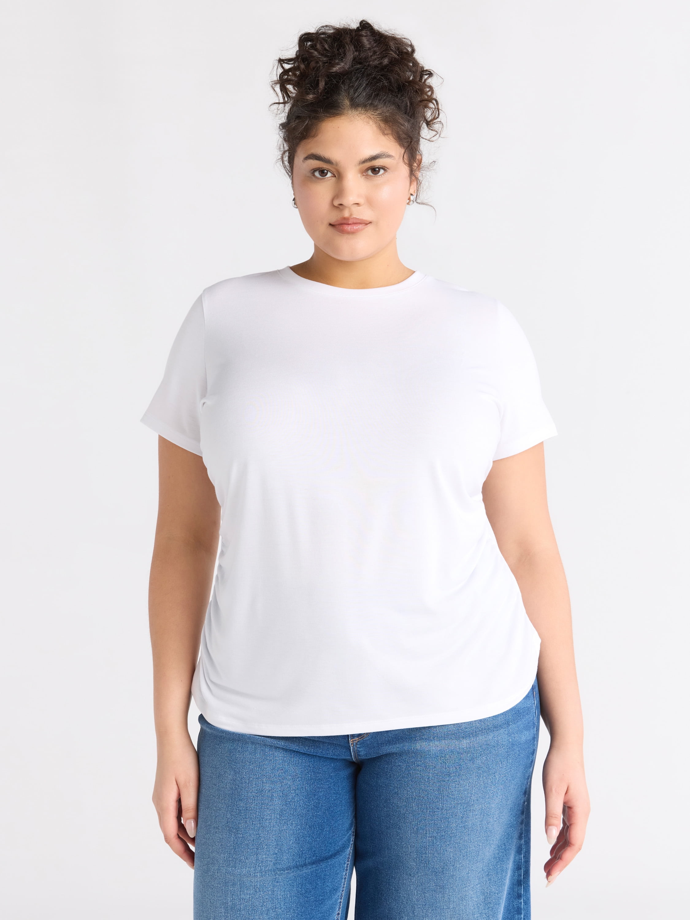 Sofia Jeans Women's and Women's Plus Ruched Side Tee with Short Sleeves ...