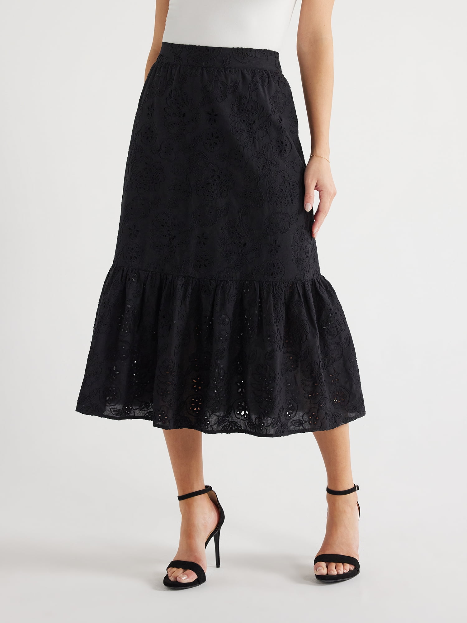 Sofia Jeans Women's Ruffle Pull On Skirt, Mid Calf Length, Sizes XS ...