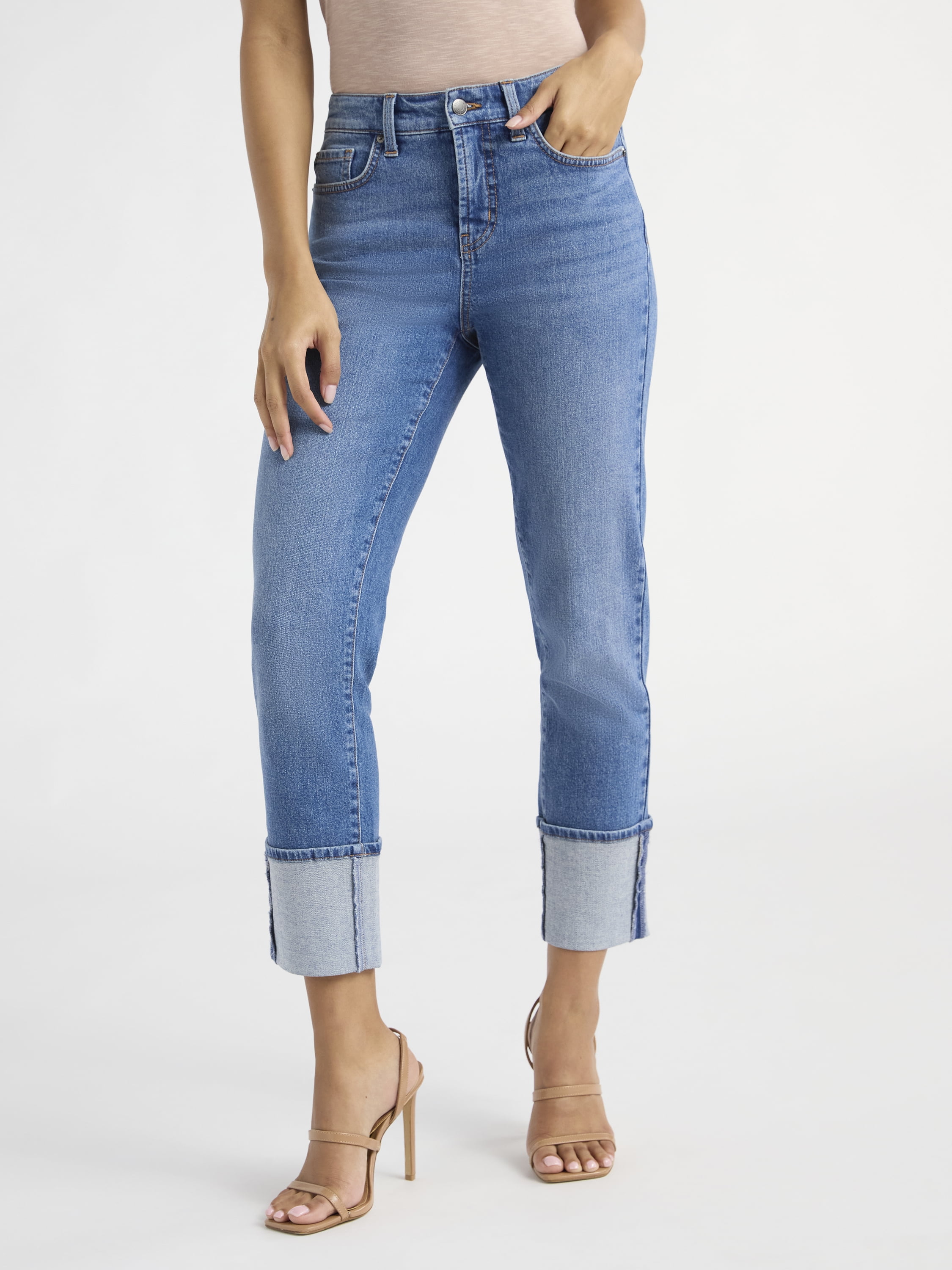 Sofia Jeans Women's Slim Cuffed Denim Mid Rise Jeans, 27" Inseam, Size ...