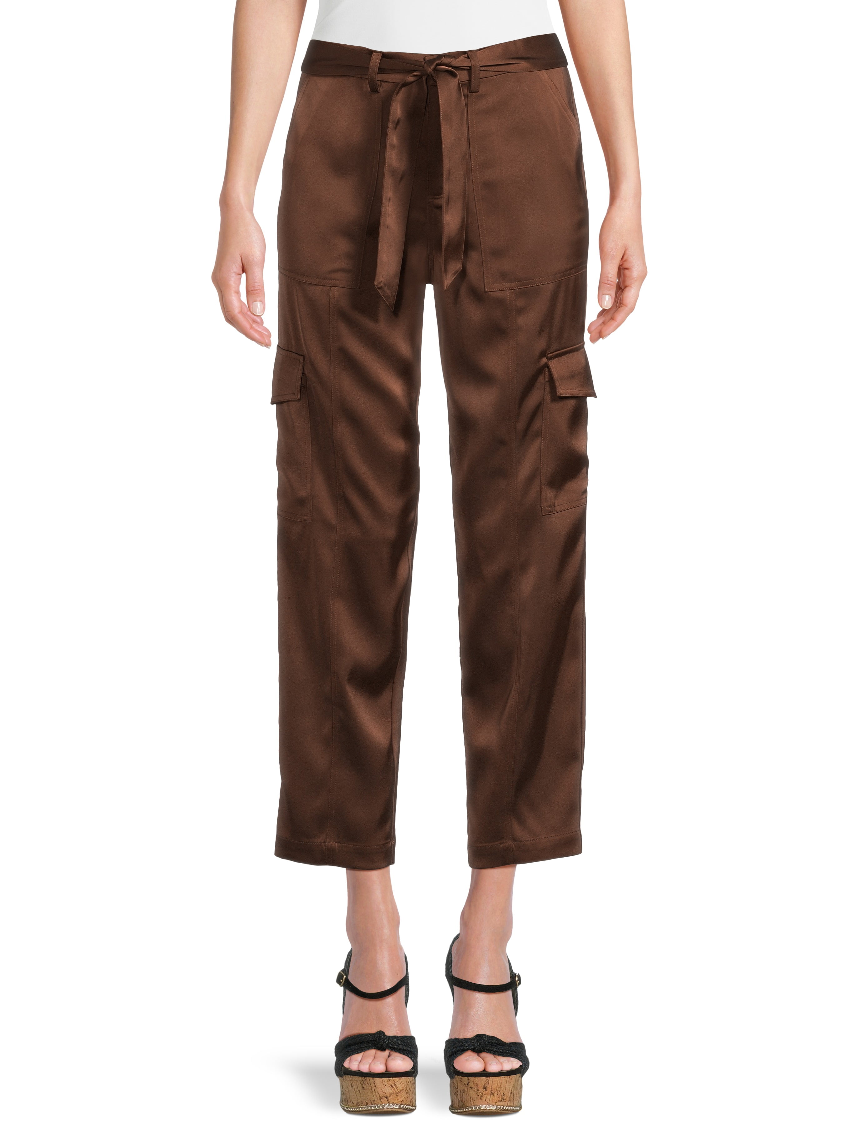Sofia Jeans Women's Tapered High Rise Satin Cargo Pants, 27" Inseam ...