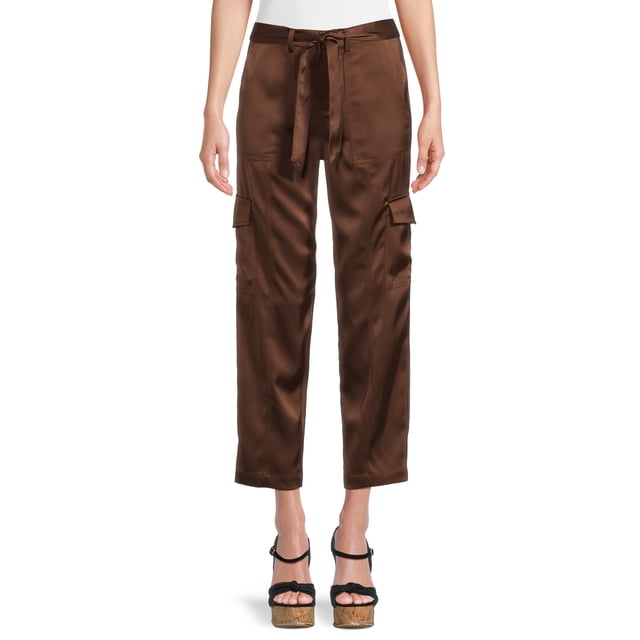 Sofia Jeans Women's Tapered High Rise Satin Cargo Pants, 27" Inseam ...