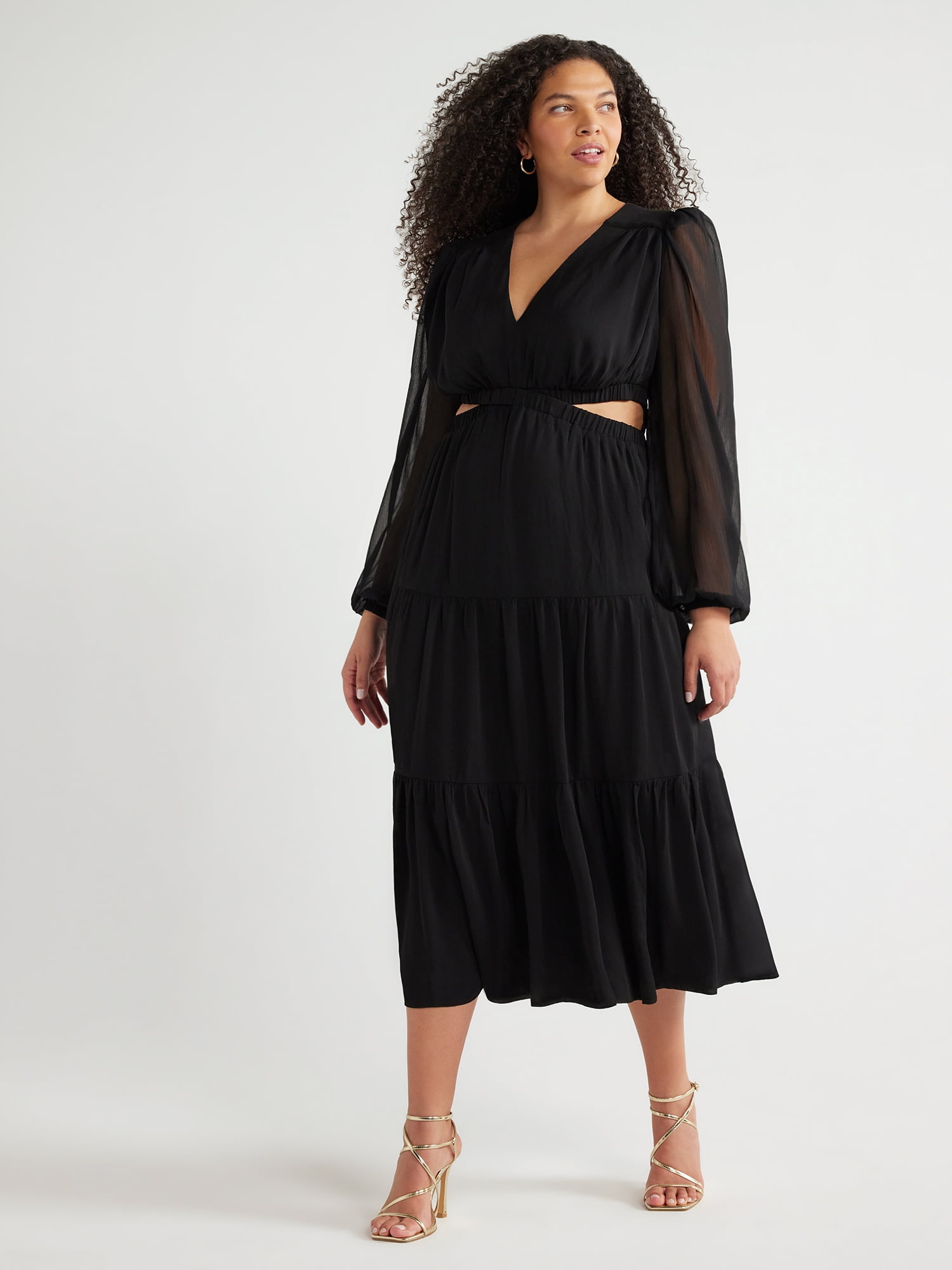 Sofia Jeans Women's and Women's Plus Cutout Maxi Dress with Long Sleeves, Sizes XS-5X - Walmart.com