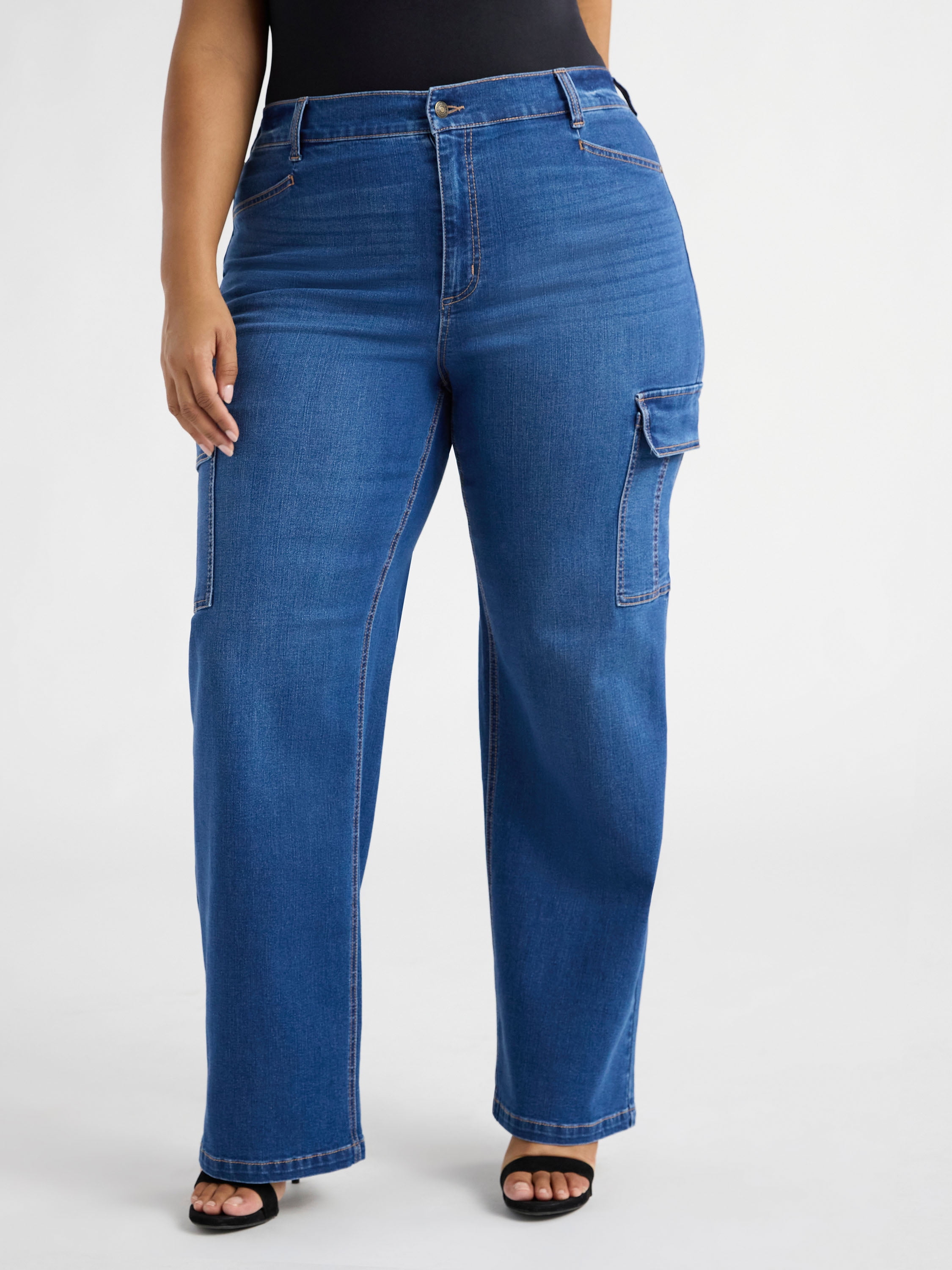 Sofia Jeans Women's and Women's Plus Relaxed Straight High Rise Cargo ...