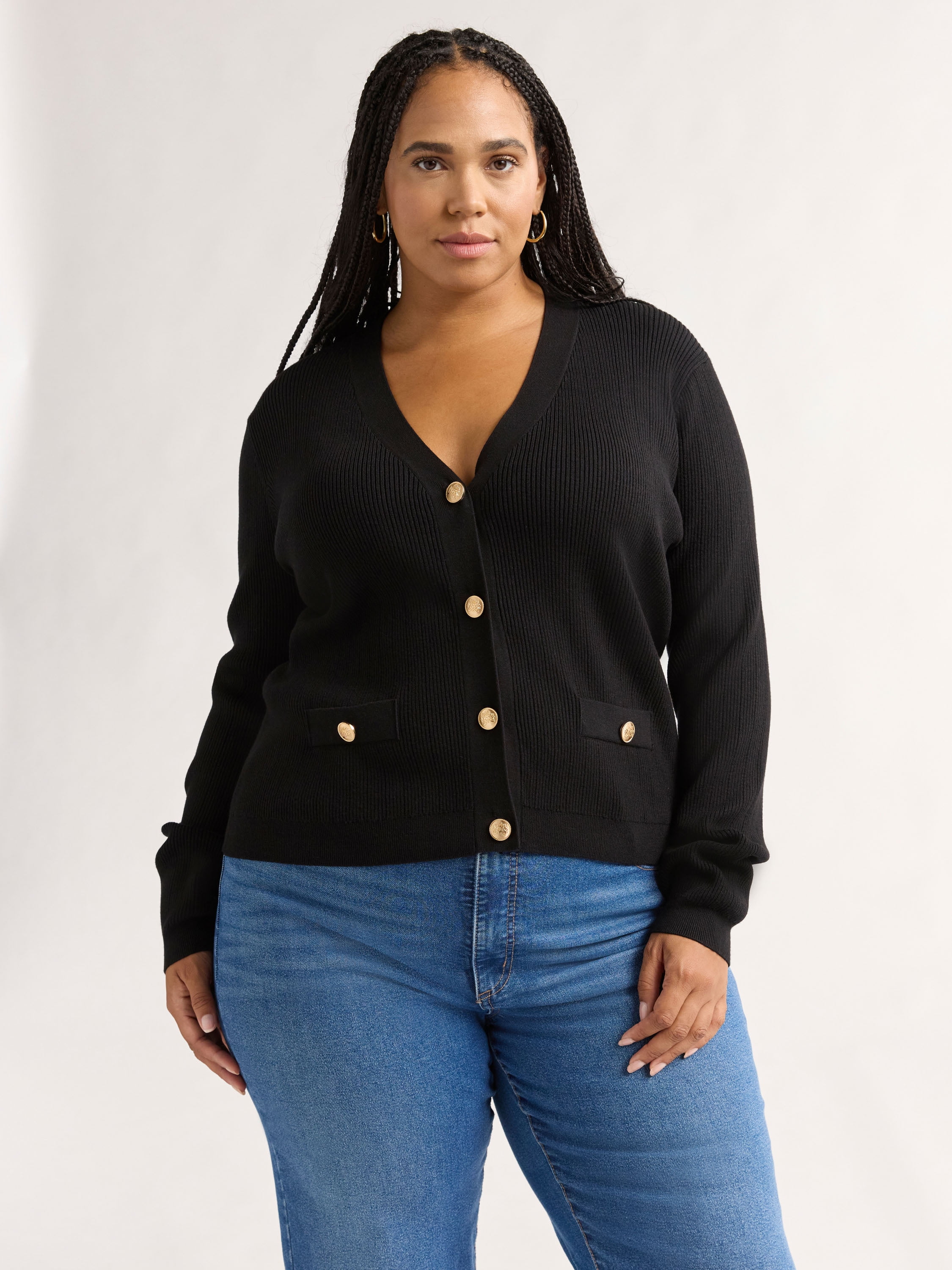 Sofia Jeans Ribbed Button Cardigan V-Neck Sweater - Walmart.com