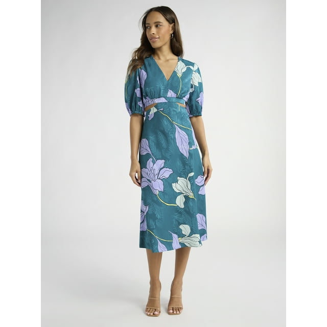 Sofia Jeans Women's and Women's Plus Satin Jacquard Dress, Mid Calf ...