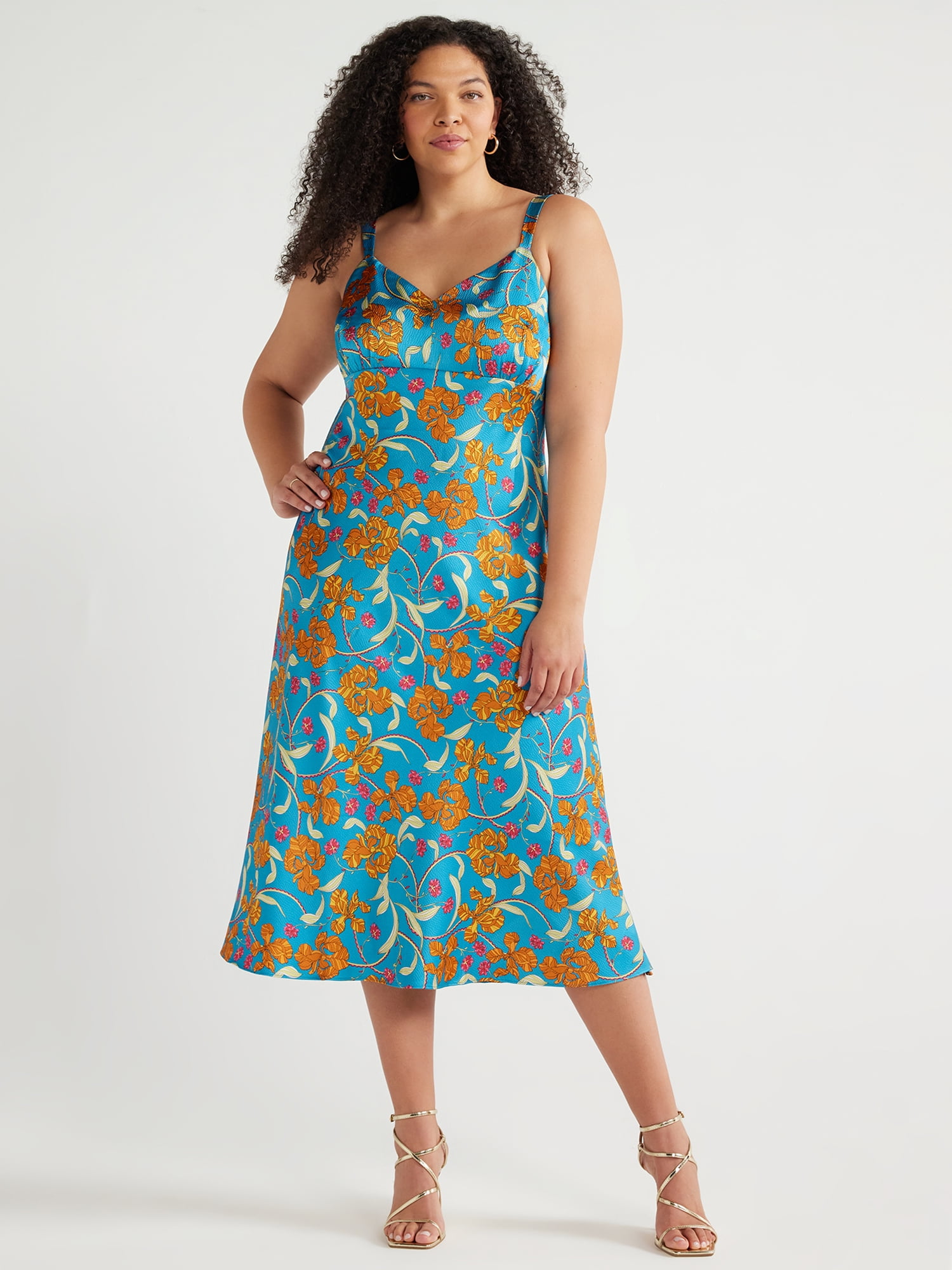 Sofia Jeans Women's and Women's Plus Slip Dress, Mid Calf Length, Sizes ...