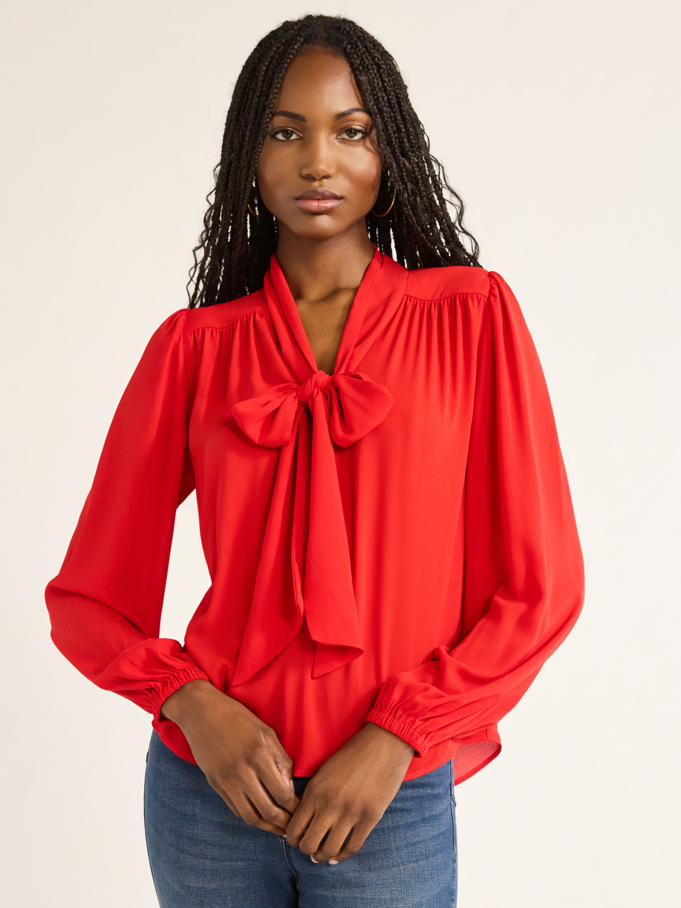 Sofia Jeans Women's Bow Blouse with Long Sleeves, Sizes XS-XXXL - Walmart.com