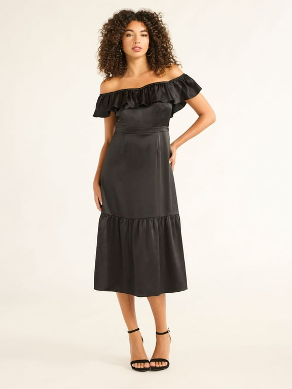 Sofia Jeans Women's Satin Jacquard Dress, Mid Calf Length, Sizes XS ...