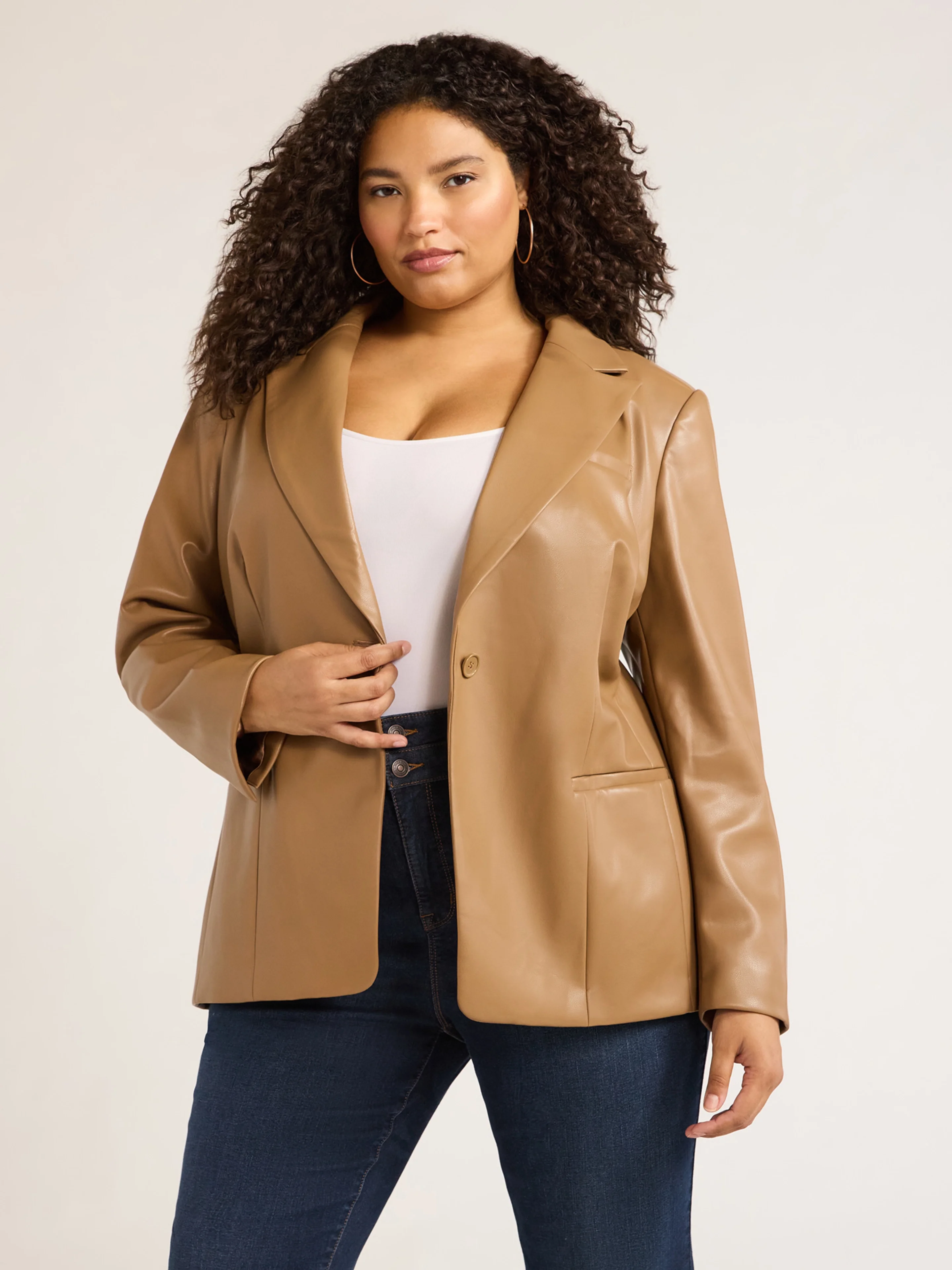 Sofia Jeans Women's and Women's Plus Size Faux Leather Single Breasted Blazer, Sizes XS-5X ...