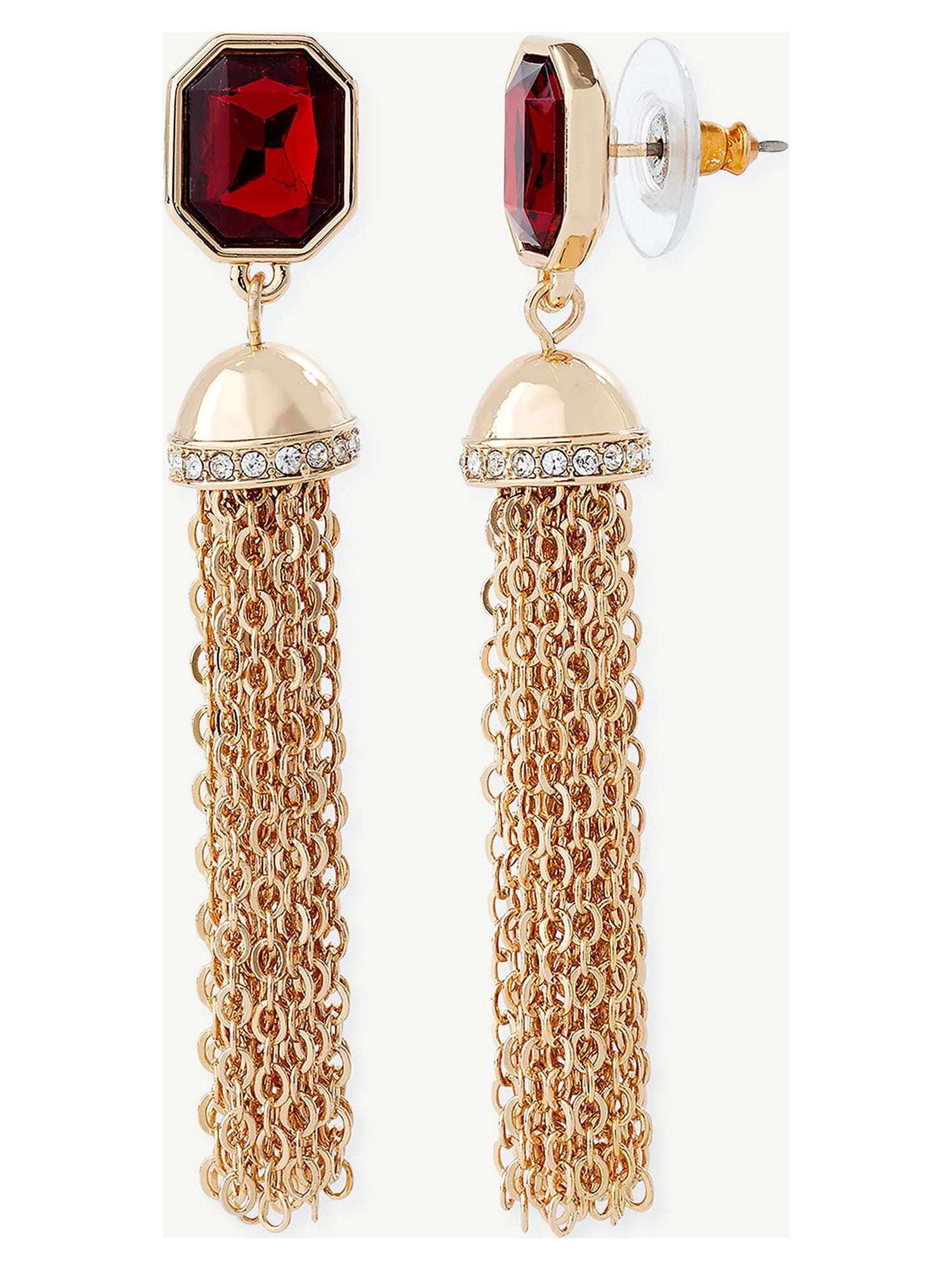 Sofia Jewelry by Sofia Vergara Women's Gold-Tone Red Stone Tassel Drop Earrings - Walmart.com