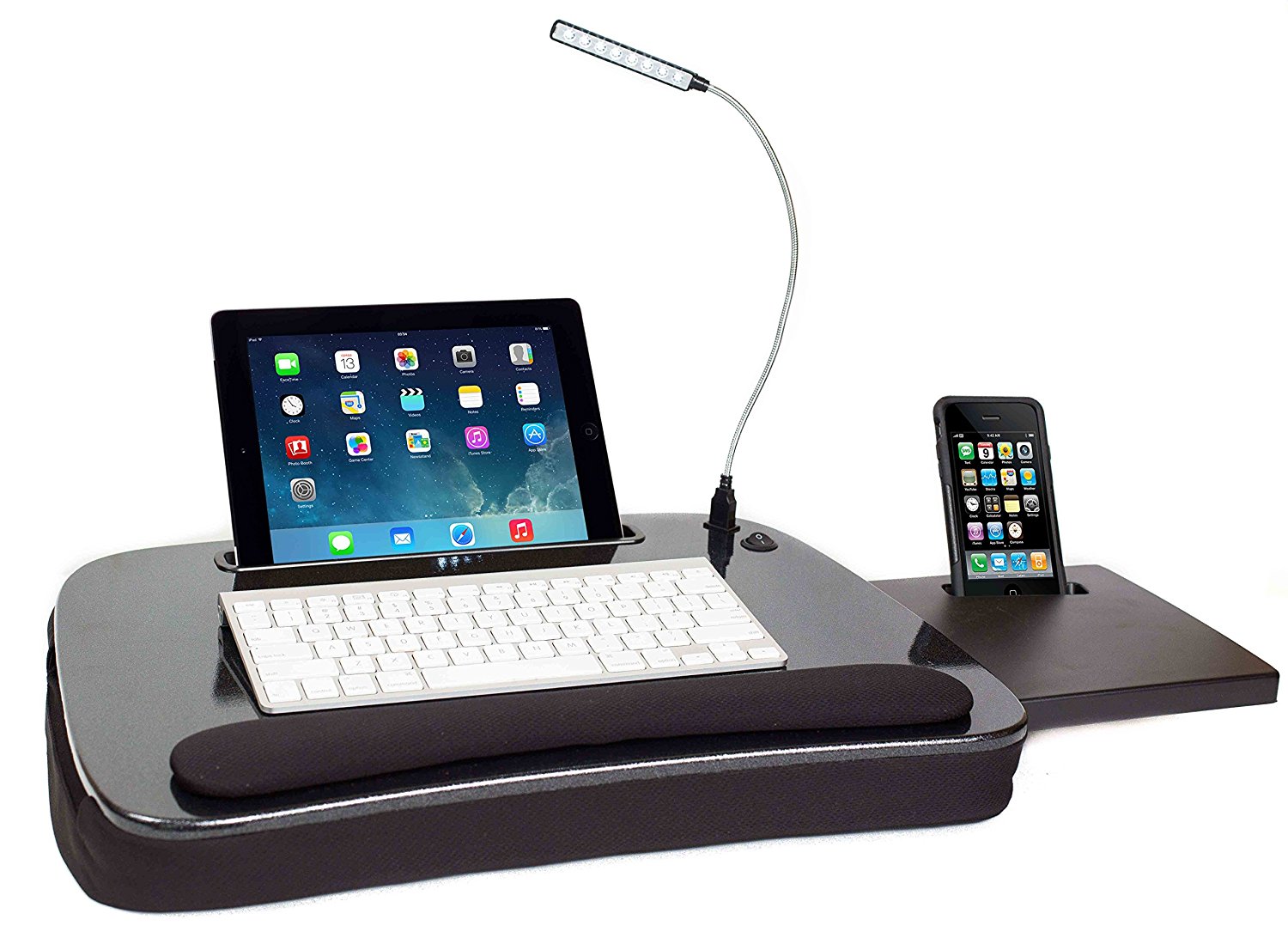 Sofia + Sam Wood Top Memory Foam Lap Desk with Wrist Rest and USB Light ...