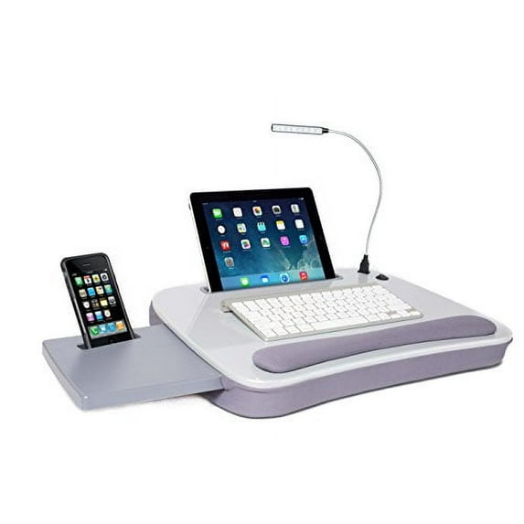 Sofia + Sam Multi-tasking Laptop Writing Computer Desk with Memory Foam, USB Light - Silver ...