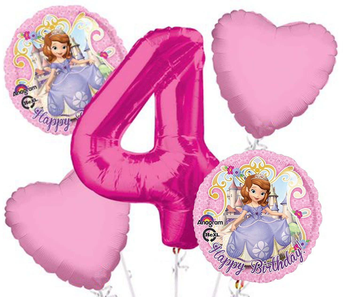Sofia The First Balloon Bouquet 5 pc, 4th Birthday, Hotpink Number 4 ...