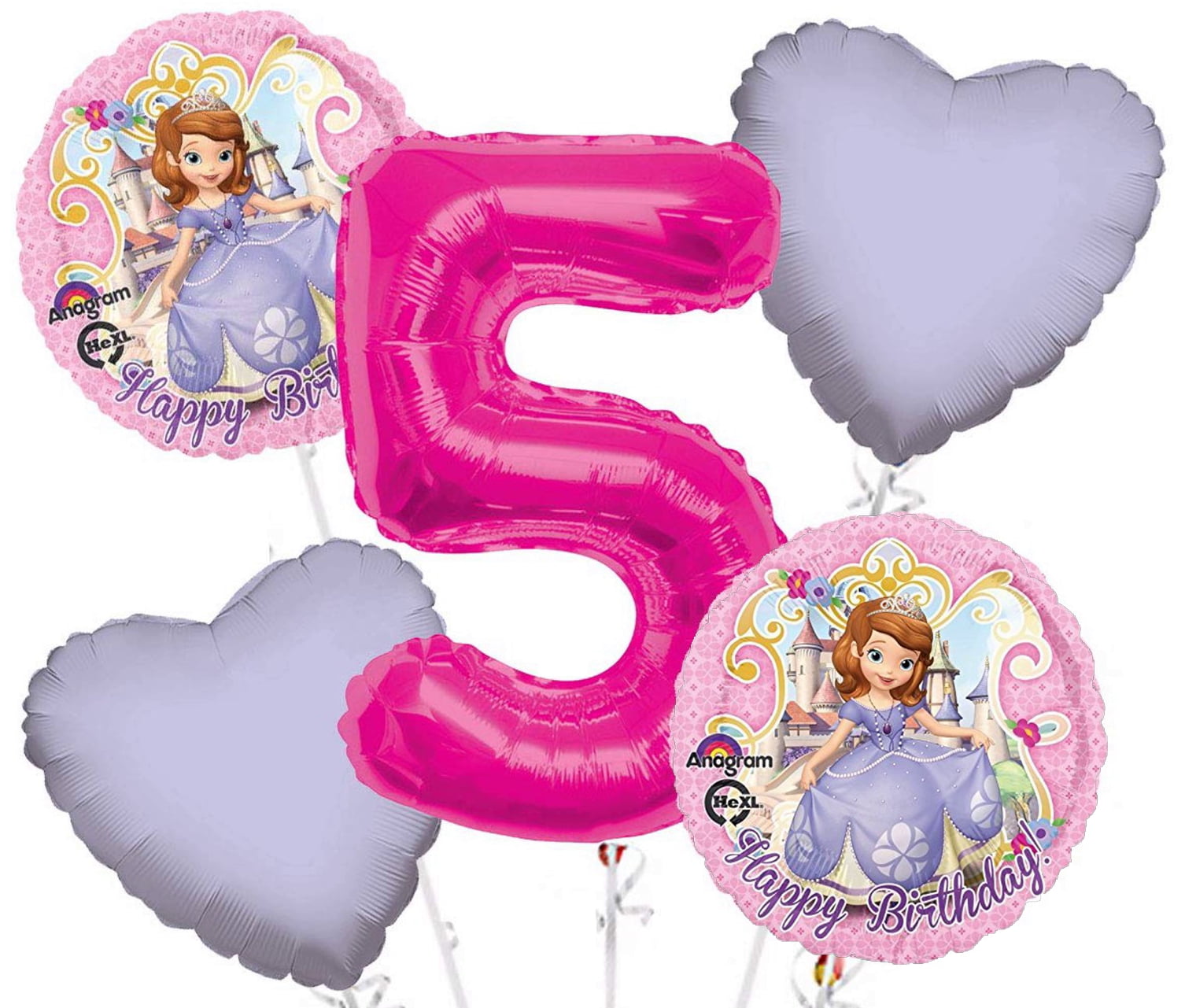 Sofia The First Balloon Bouquet 5 pc, 5th Birthday, Hot Pink Number 5 Jumbo Balloon - Walmart.com