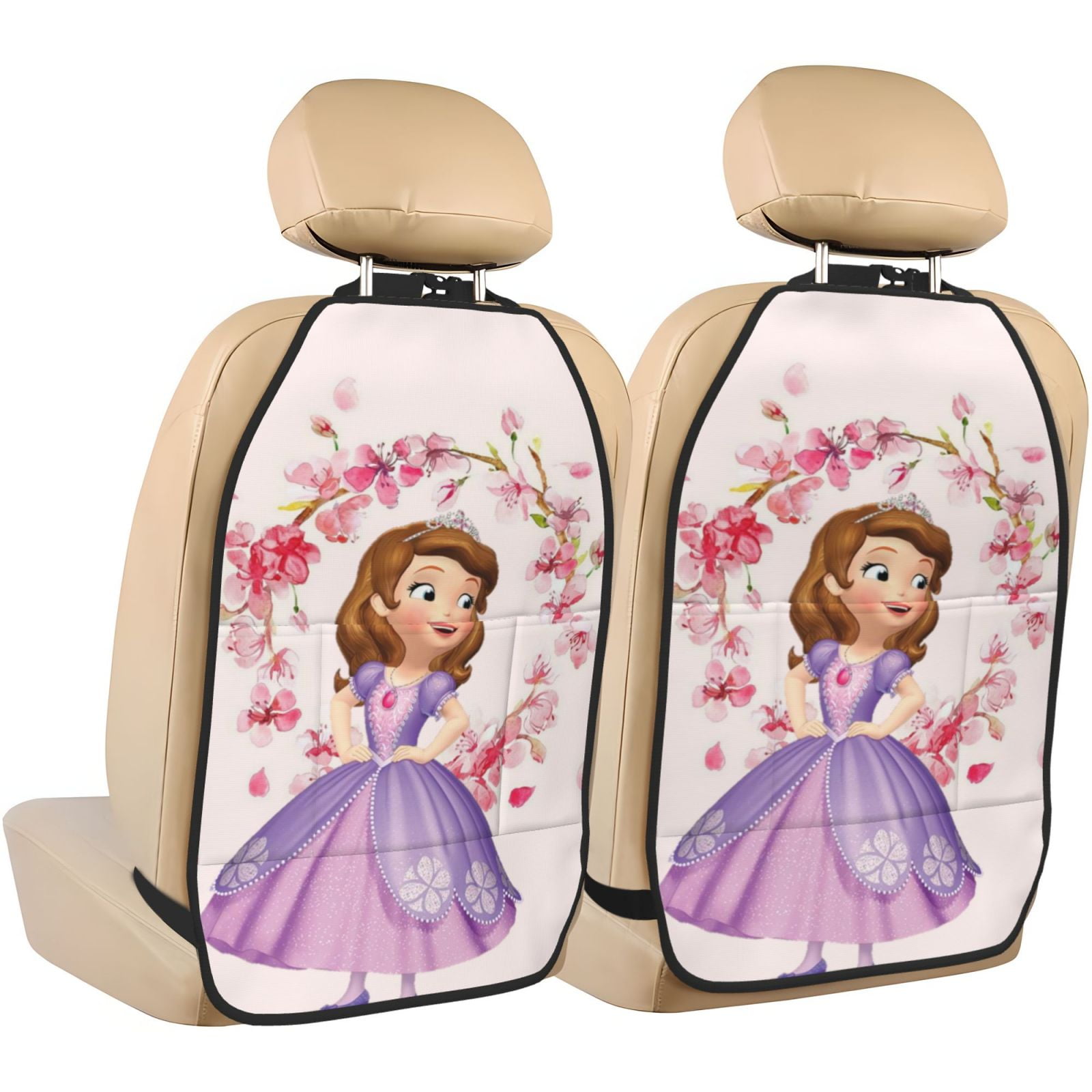 Sofia The First Car Seat Anti-Kick Storage Pads 2 Piece Set Car Seat Back Kick Protectors with 3 ...