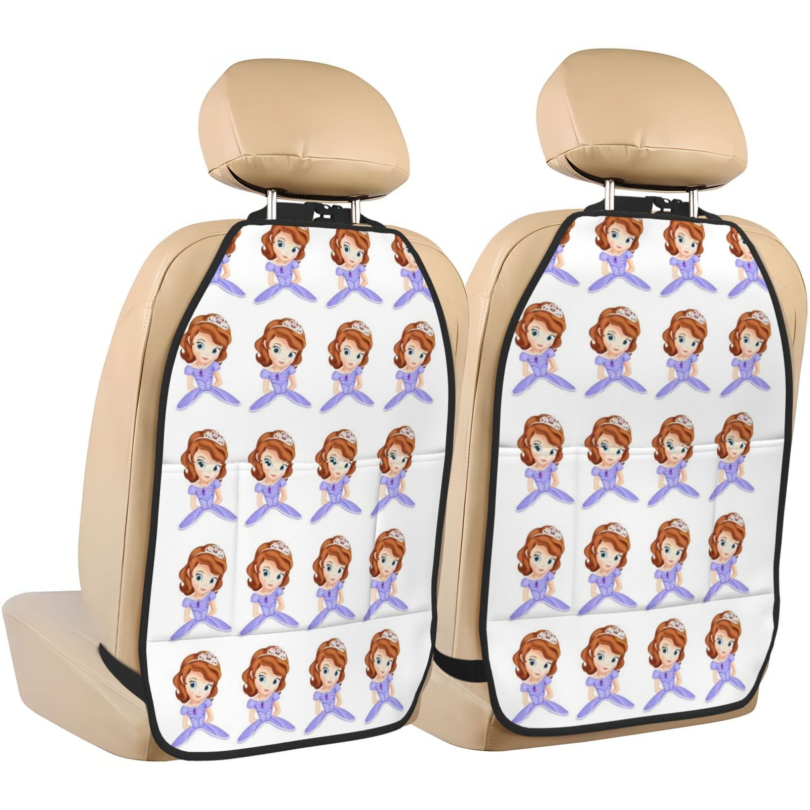 Sofia The First Car Seat Anti-Kick Storage Pads 2 Piece Set Car Seat Back Kick Protectors with 3 ...