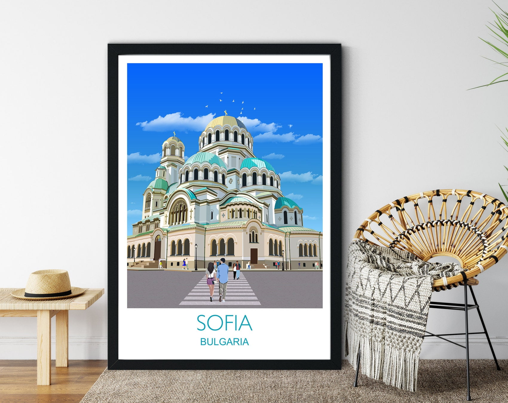Sofia Travel Poster, Travel Print of Sofia, Bulgaria, Sofia Cityscape, St Alexander Nevsky ...