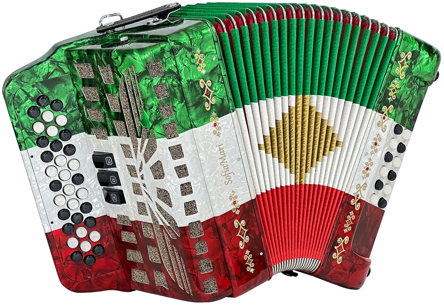 SofiaMari NSM3412 Accordion Outfit: 34 Button, 12 Bass, 3 Switch Accordion in Fa, with Case and ...