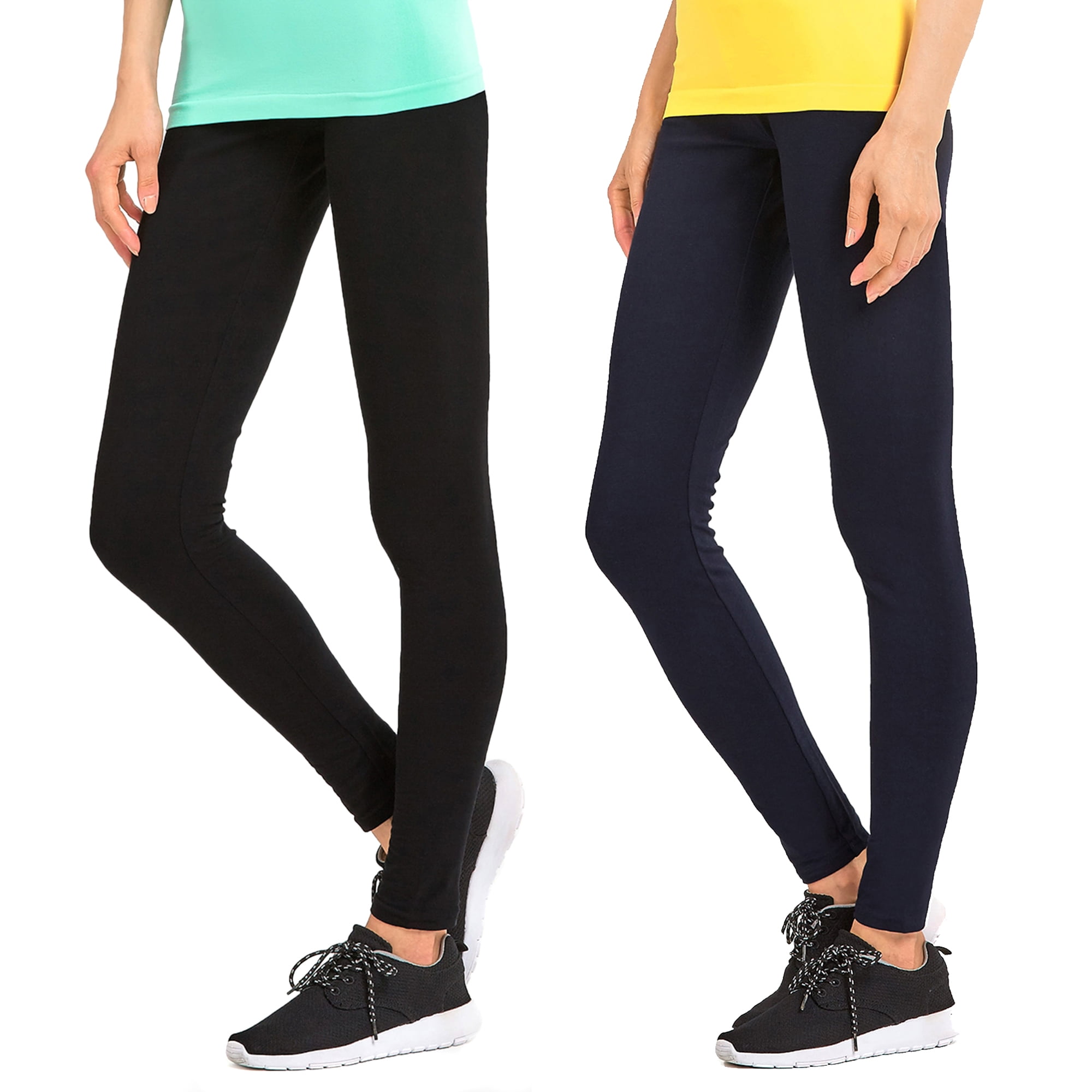 Sofra Women Plus High Waist Cotton Workout Leggings, Full Length, Black ...
