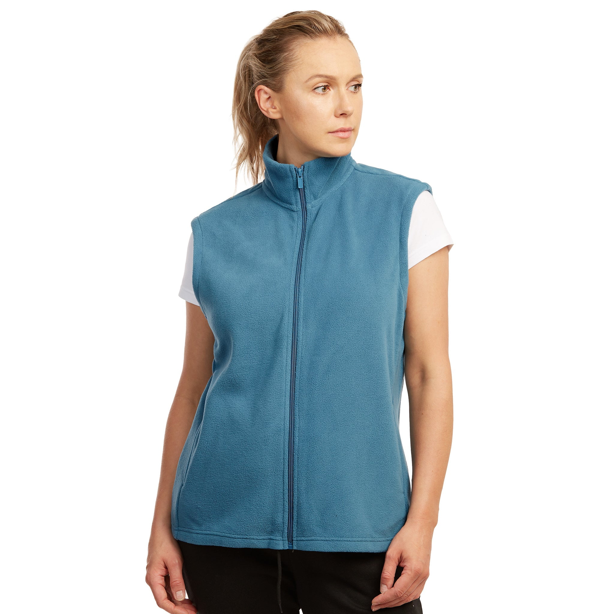 Sofra Women & Plus Lightweight Full Zip Up Soft Fleece Zippered Vest ...