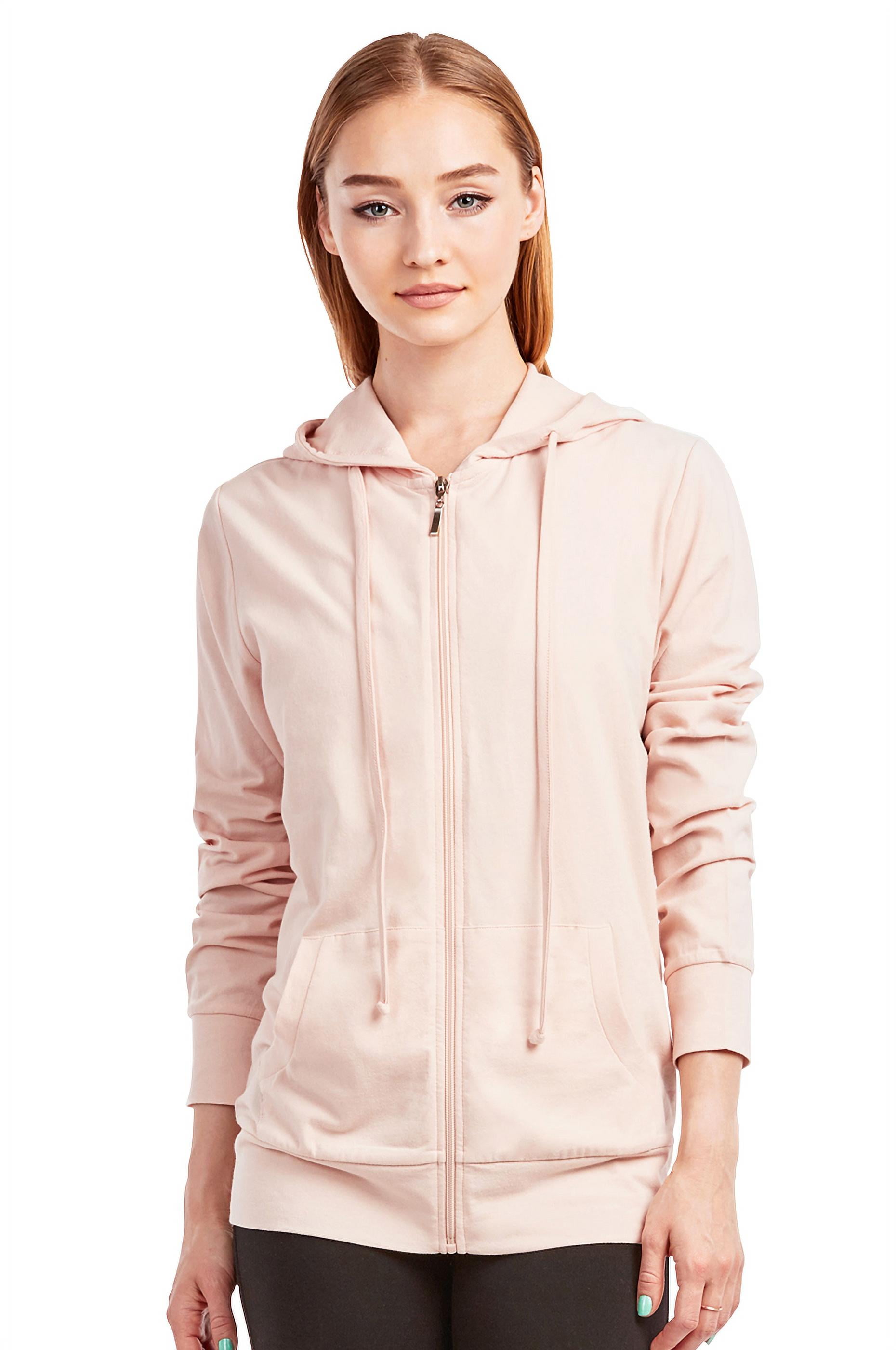 Sofra Women's Cotton Comfort Zip Up Hoodie Jersey Sweater - Blush ...