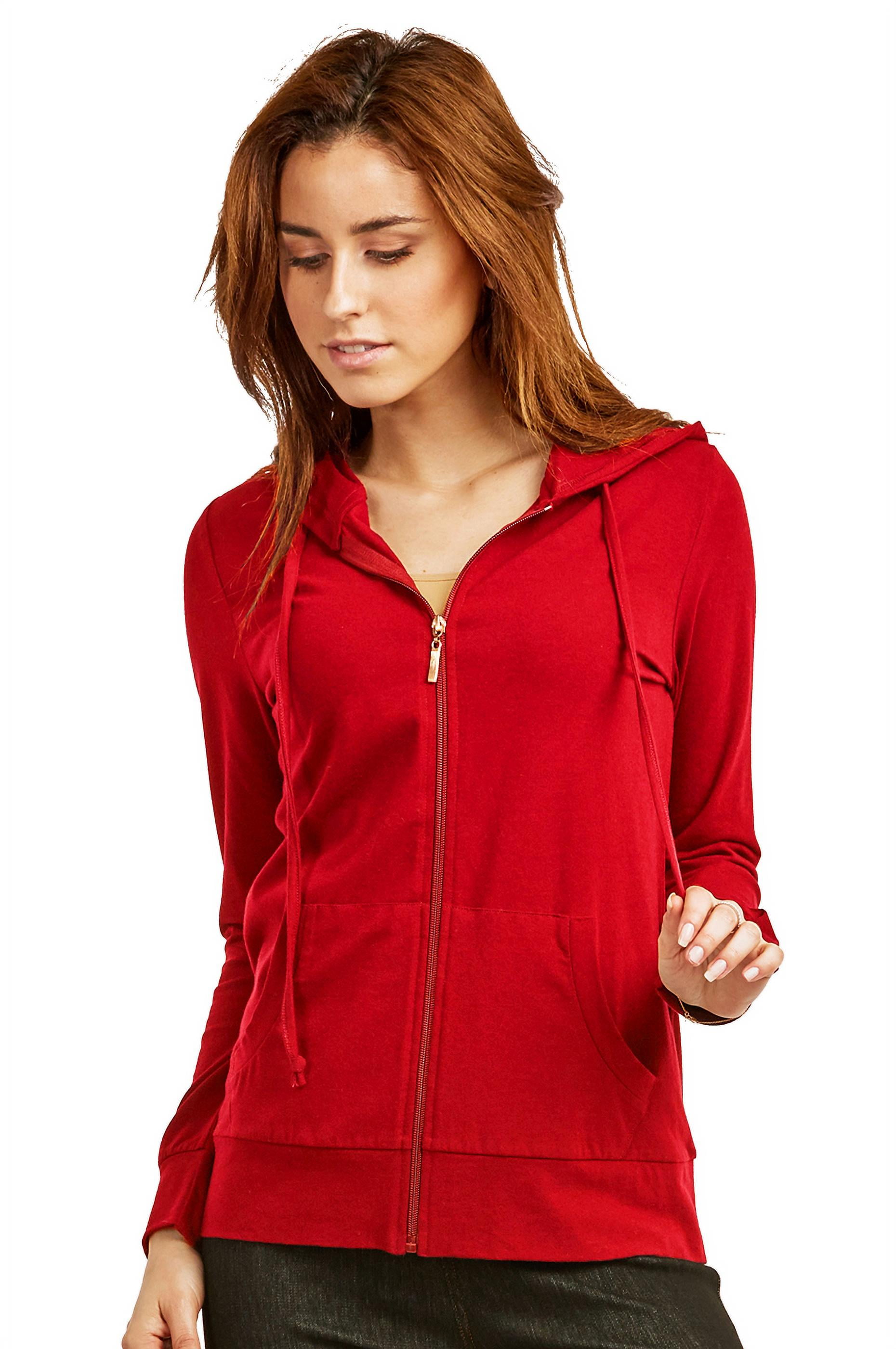 Sofra Women's Cotton Comfort Zip Up Hoodie Jersey Sweater - Red ...