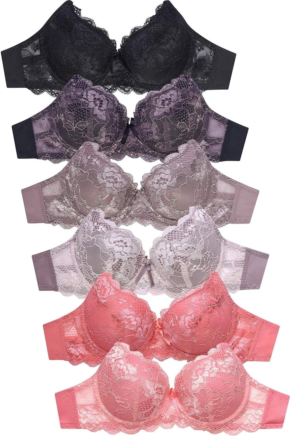 Sofra Women's Full Cup Lace Bras Pack of 6 - 4348L1, 32B - Walmart.com
