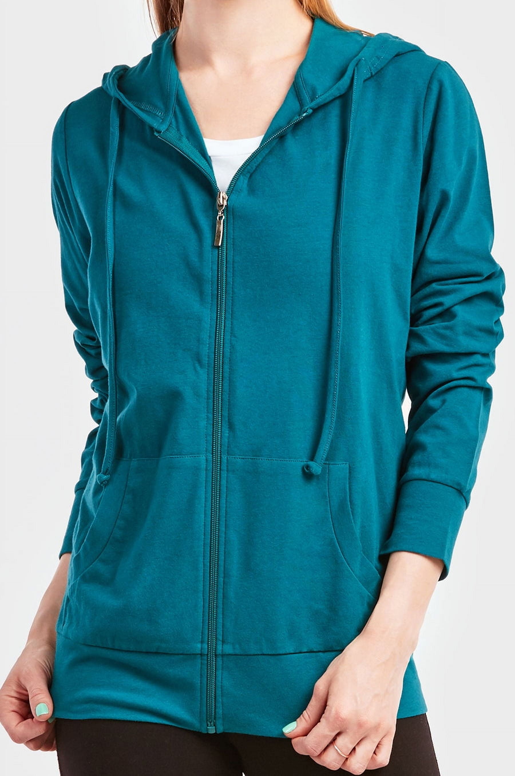 Sofra Women's Lightweight Cotton Blend Long Sleeve Zip Up Thin Hoodie ...