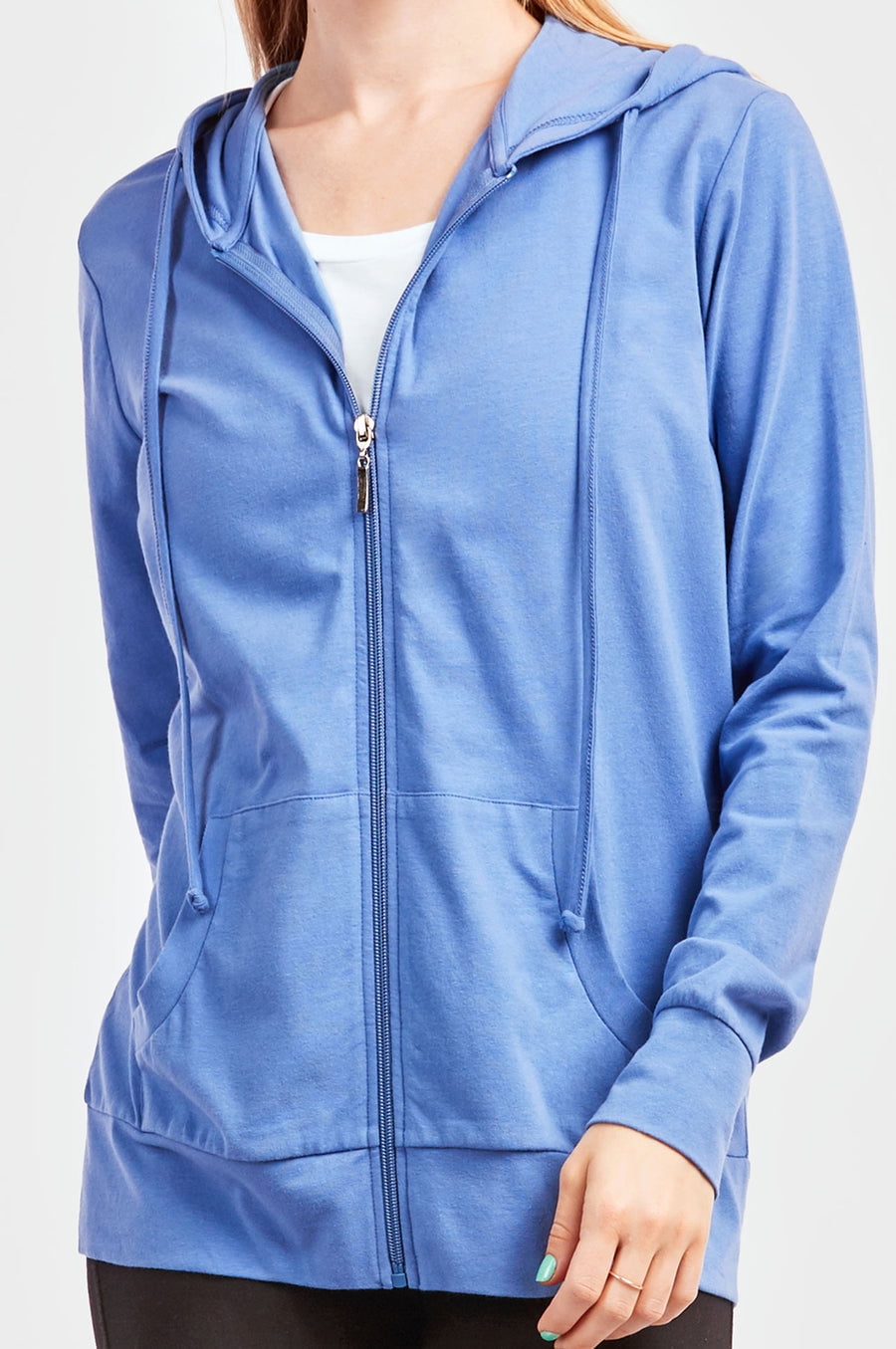 Sofra Womens Lightweight Cotton Blend Long Sleeve Zip Up Thin Hoodie