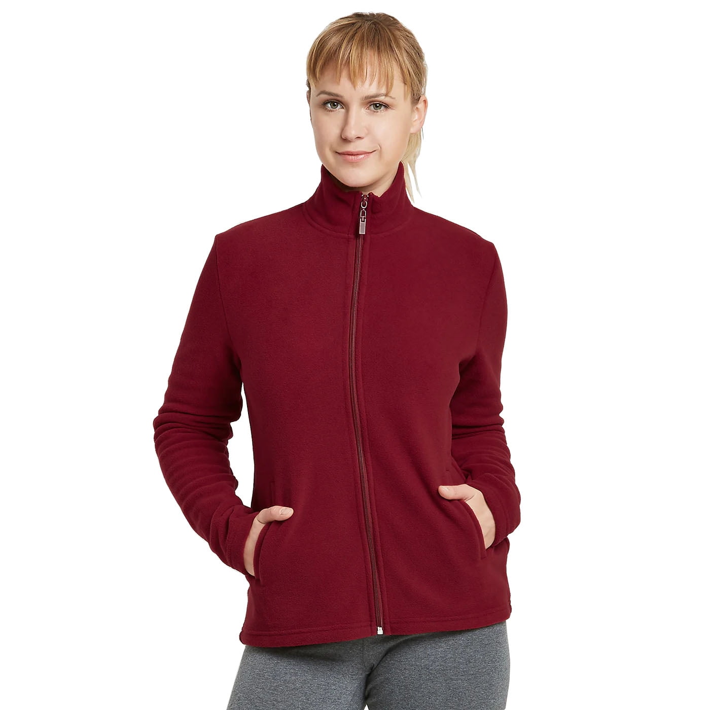 Sofra Women's Polar Fleece Full Zip Up Winter Jacket - Burgundy - XL ...
