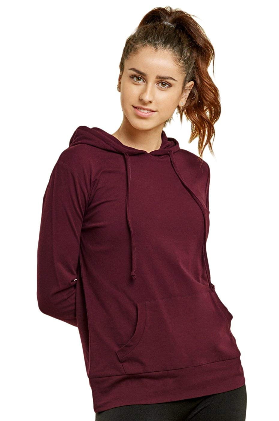 Sofra Women's Thin Cotton Pullover Hoodie Sweater M, Burgundy - Walmart.com