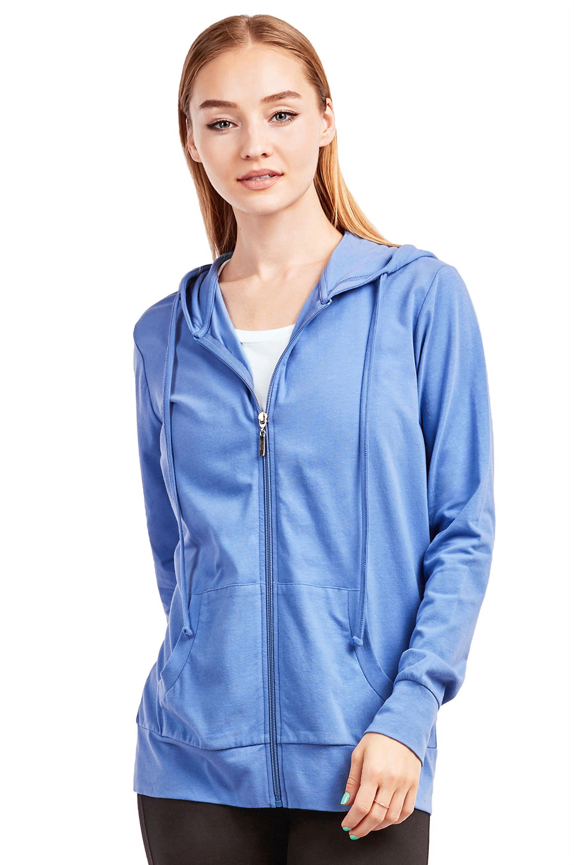 Sofra Women's Thin Cotton Zip Up Hoodie Jacket (L, Blue) - Walmart.com