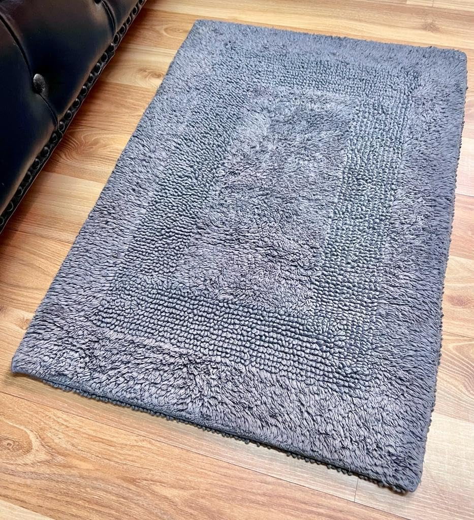 Soft 100% Cotton Charcoal Bath Mat 17"x24"- Regular Use Rectangular Spa ...