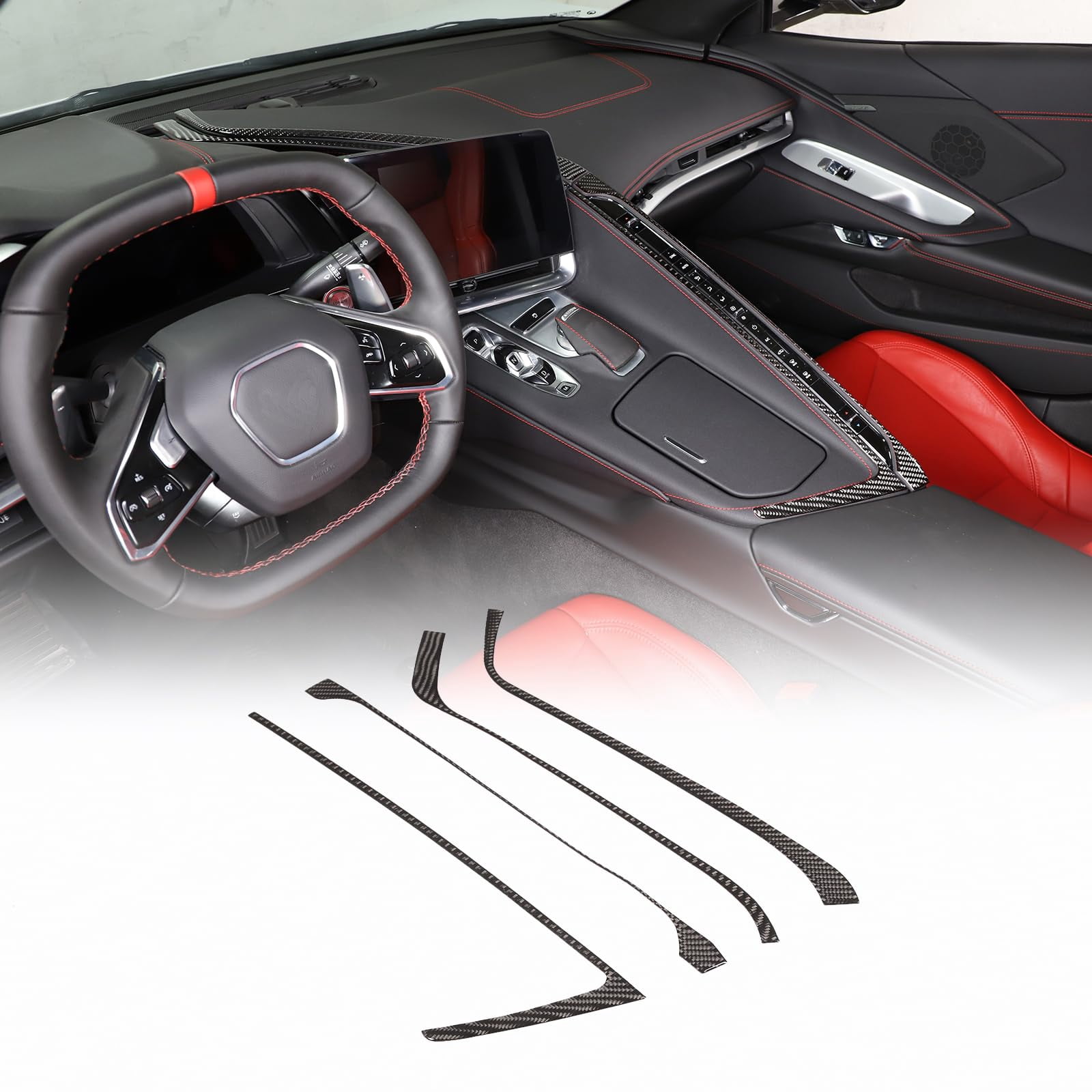 Soft 3D Real Carbon Fiber Car Center Conosle Switch Trim Strip Sticker ...