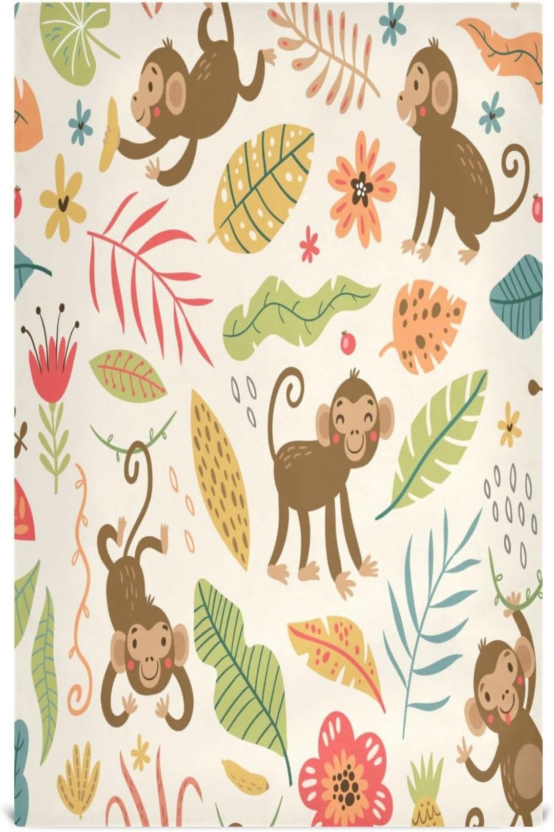 Soft Absorbent Reusable Kitchen Towels, Set of 1|28x18 in, Cute Monkeys ...