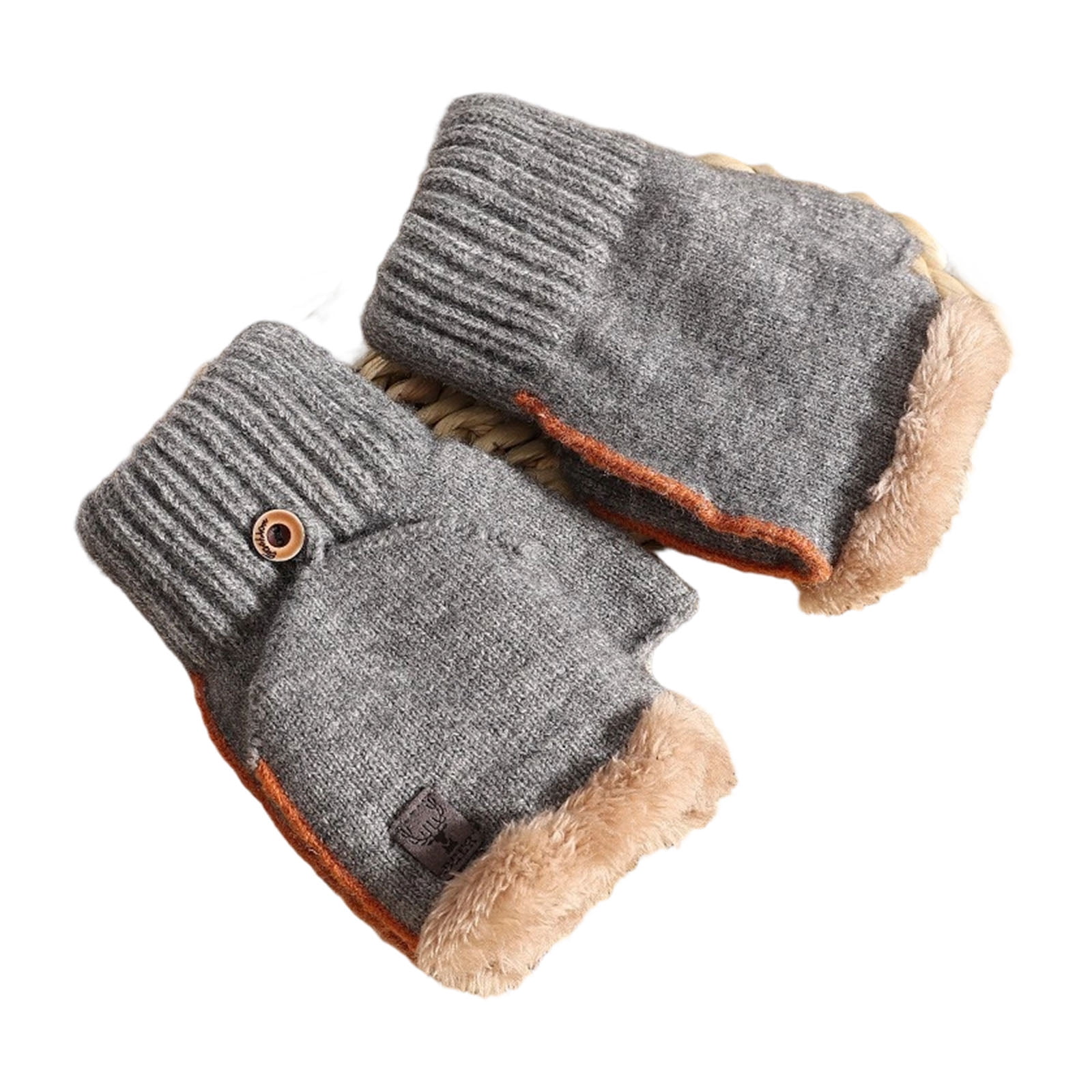 Soft Acrylic Fingerless Gloves Fleece Lining Stretch Knit Mittens For ...