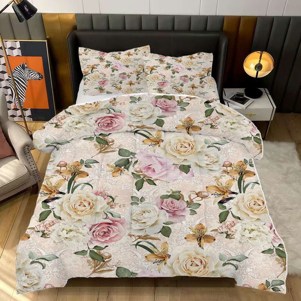 Soft And Easy Watercolor Roses Pattern Comforter Set Queen Size Bedding ...