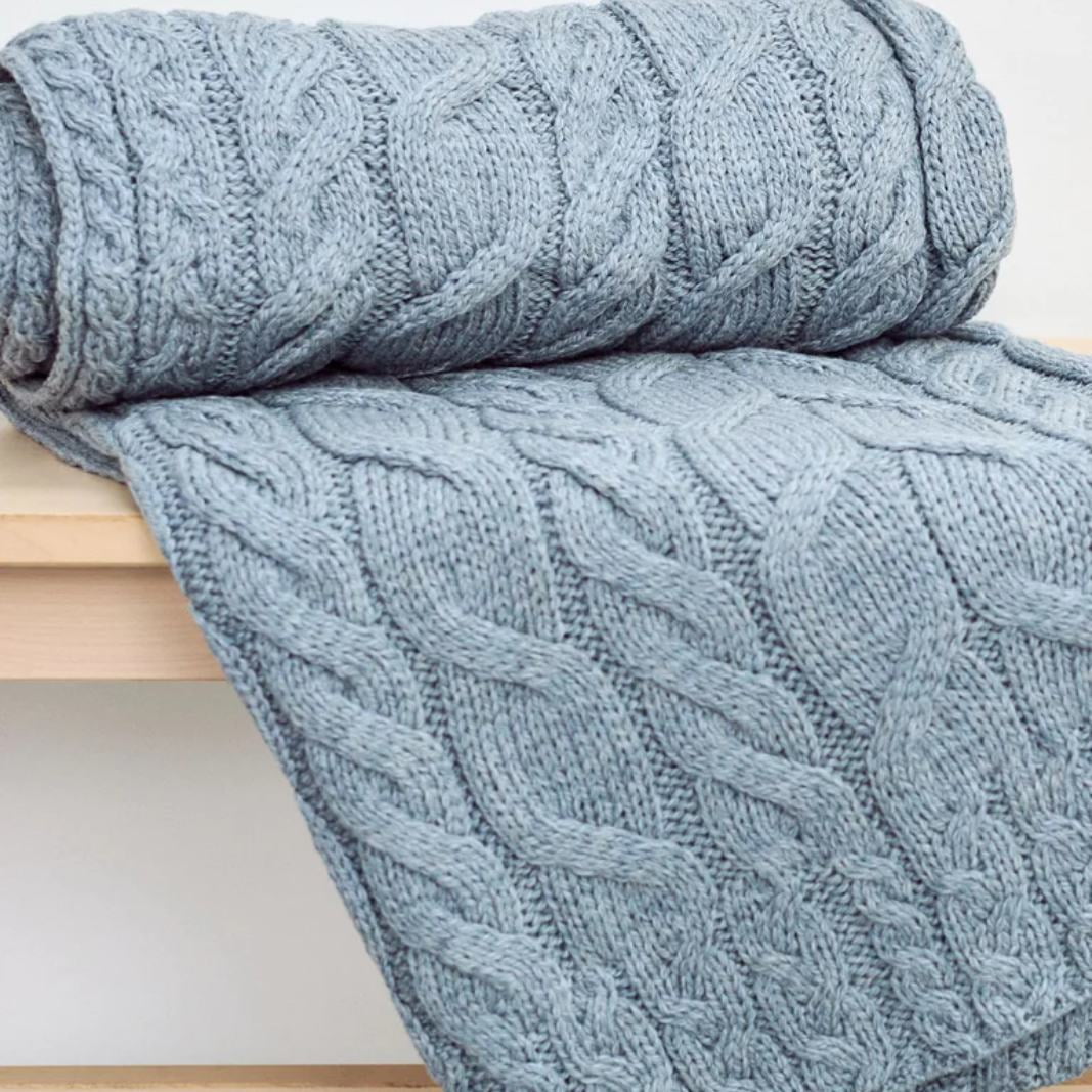 Soft Aran Cable Merino Slate Blue Throw Blanket One Size Made By Aran ...