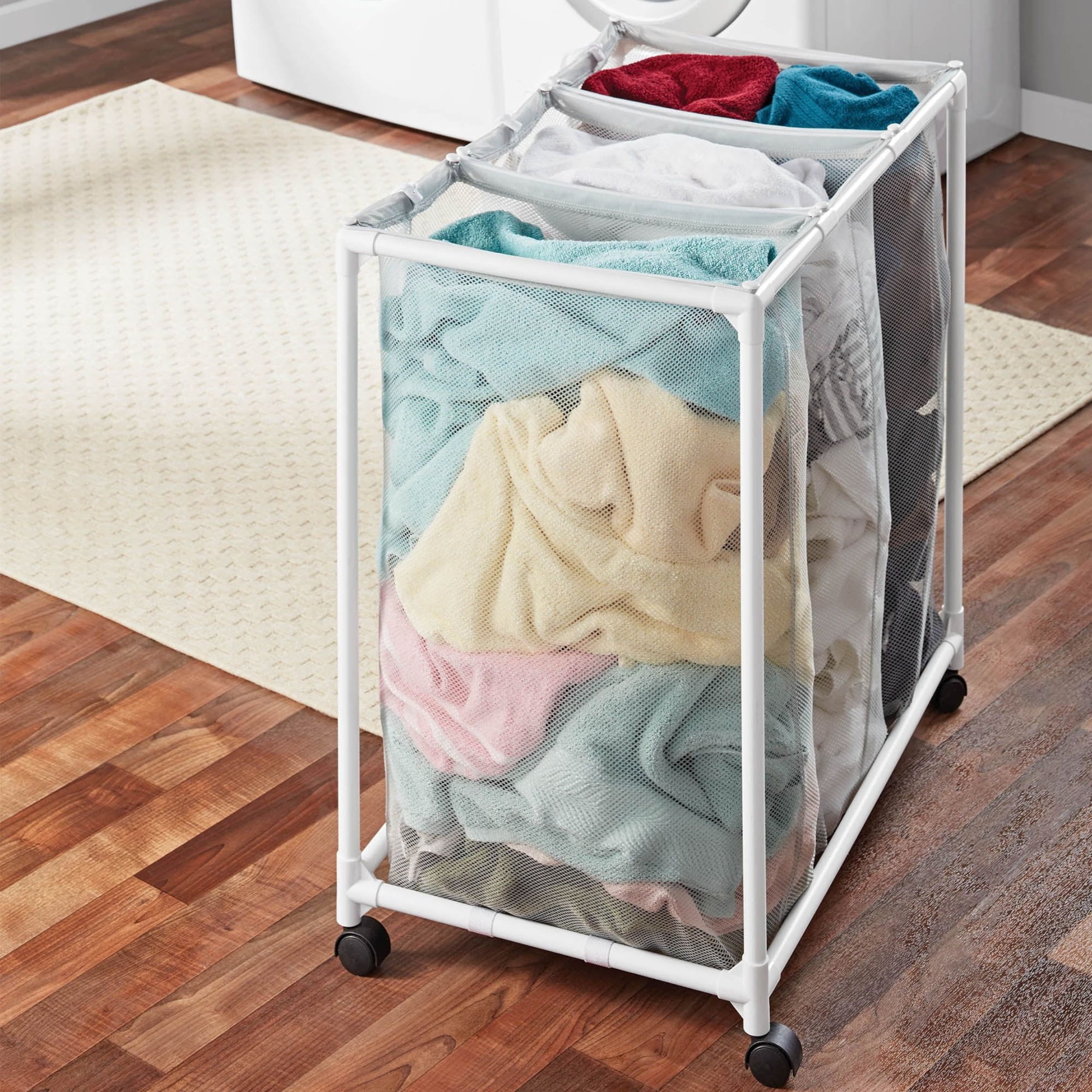 Soft Bag Three-layer Mesh Laundry Basket, Rolling Laundry Sorting Cart ...
