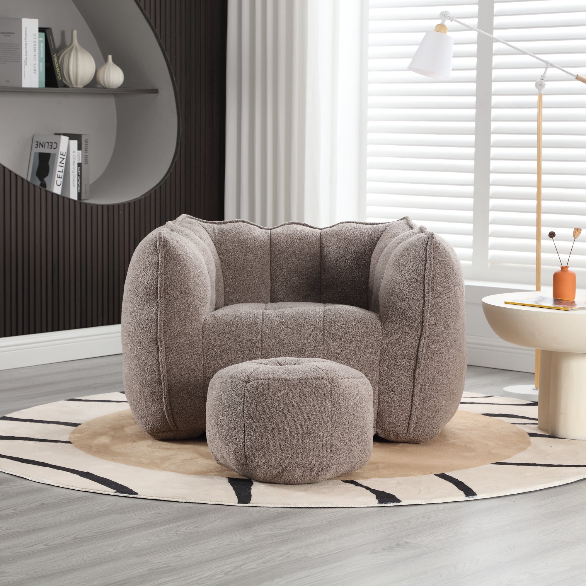 Soft Bean Bag Sofa, Upholstered Bean Bag Couch with Footstool ...