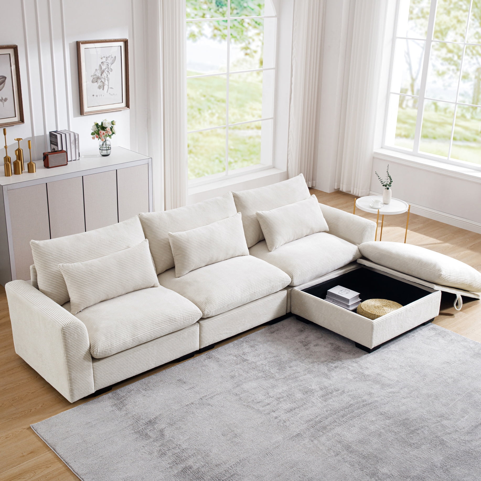 Soft Beige Corduroy Sofa | Multiple Combinations for Living Areas ...