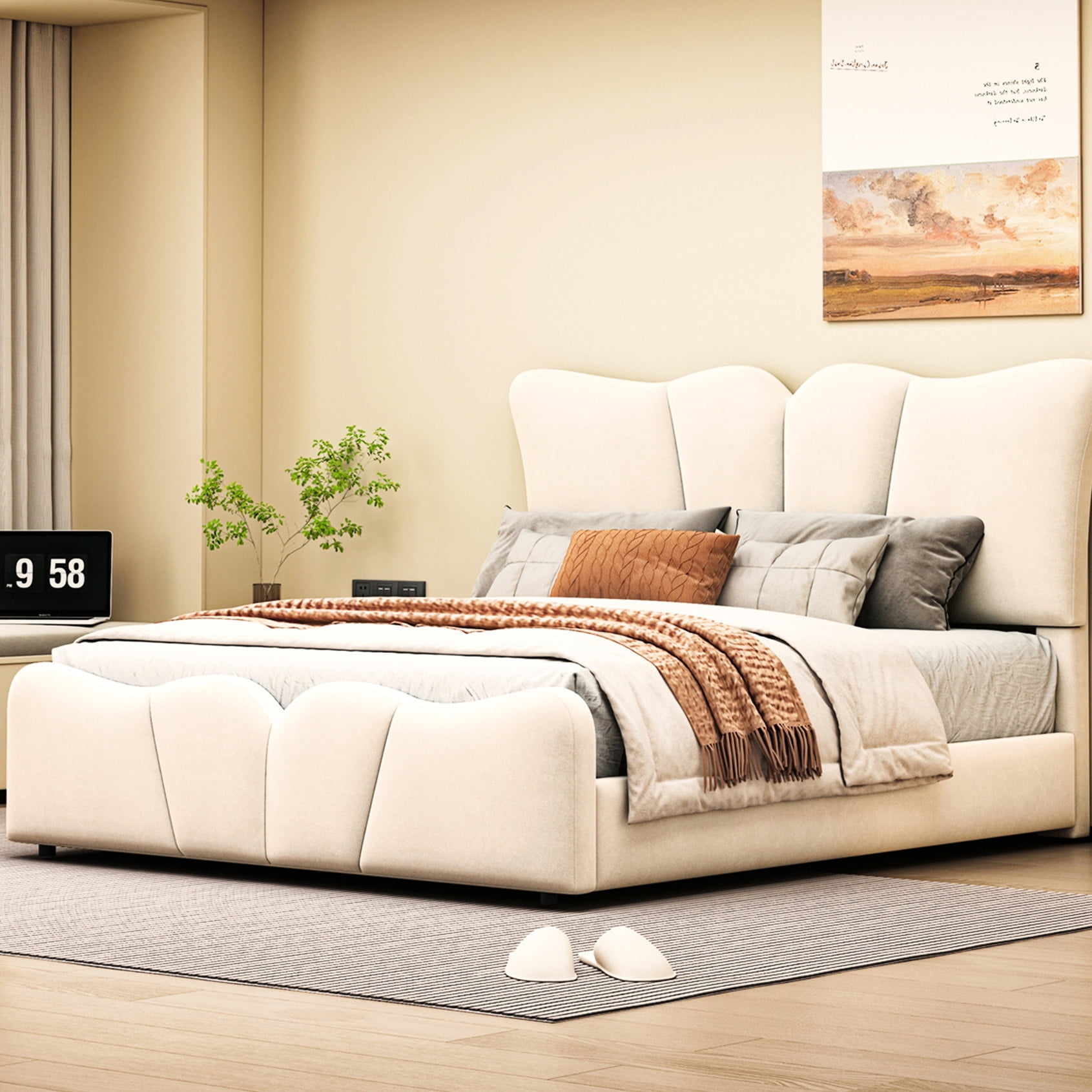 Soft Beige Velvet Bed/Deliver Smooth Touch for Sleep - Walmart.com