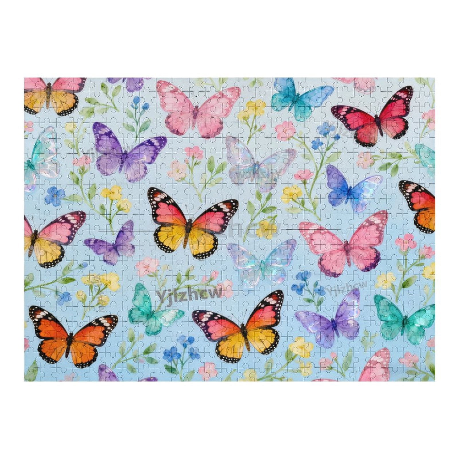 Soft Blue Background Butterfly Garden Wooden Jigsaw Puzzle 1000 Pieces ...