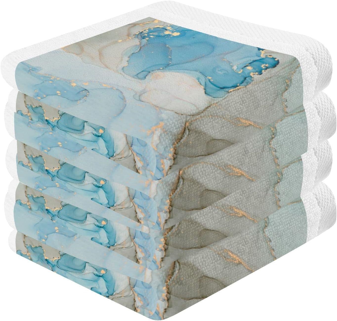Soft Blue Marble Print Washcloth 12x12in Set, 2 Pack Absorbent Cotton ...