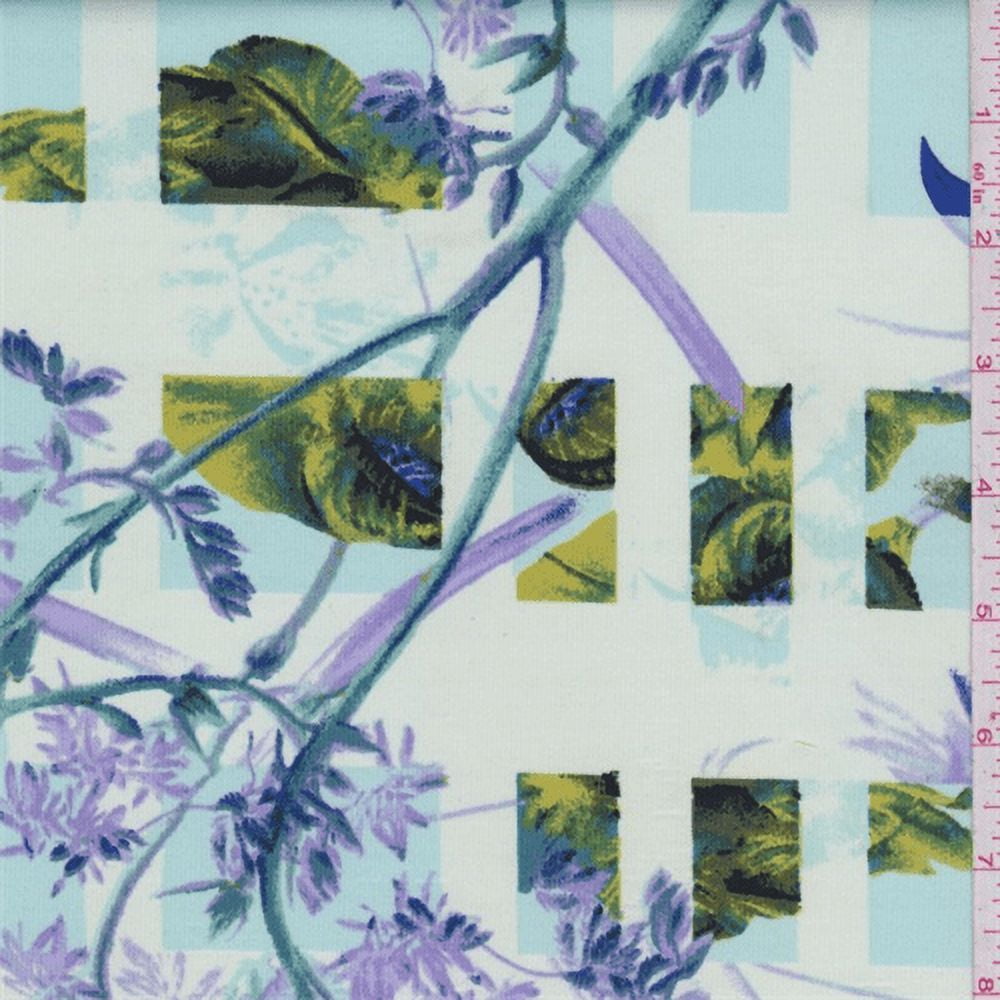 Soft Blue Plaid Floral Scuba Double Knit, Fabric Sold By the Yard ...