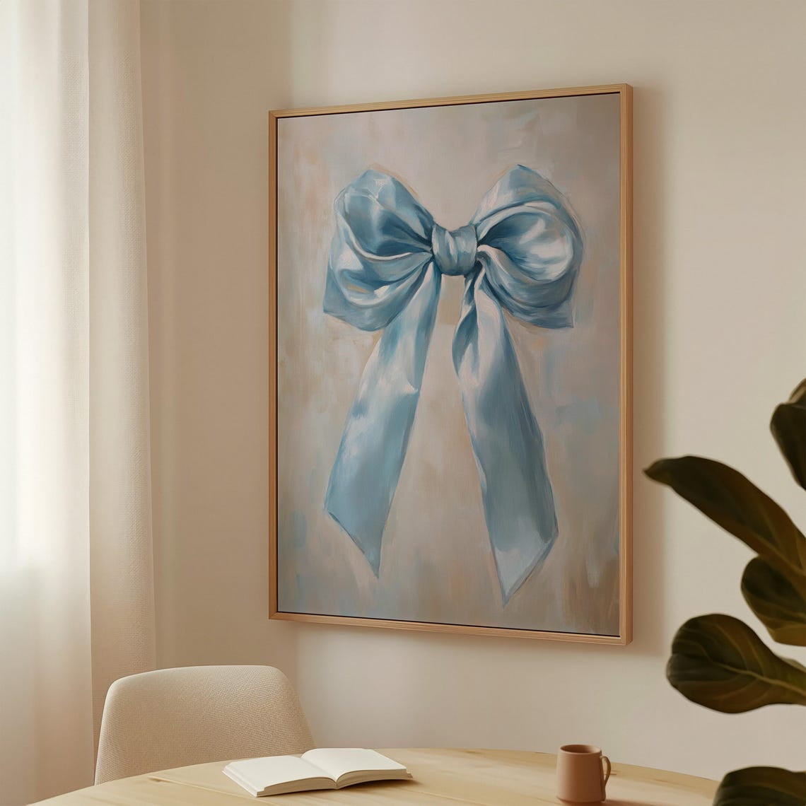 Soft Blue Silk Bow Painting - Elegant Light Blue Ribbon Artwork For ...